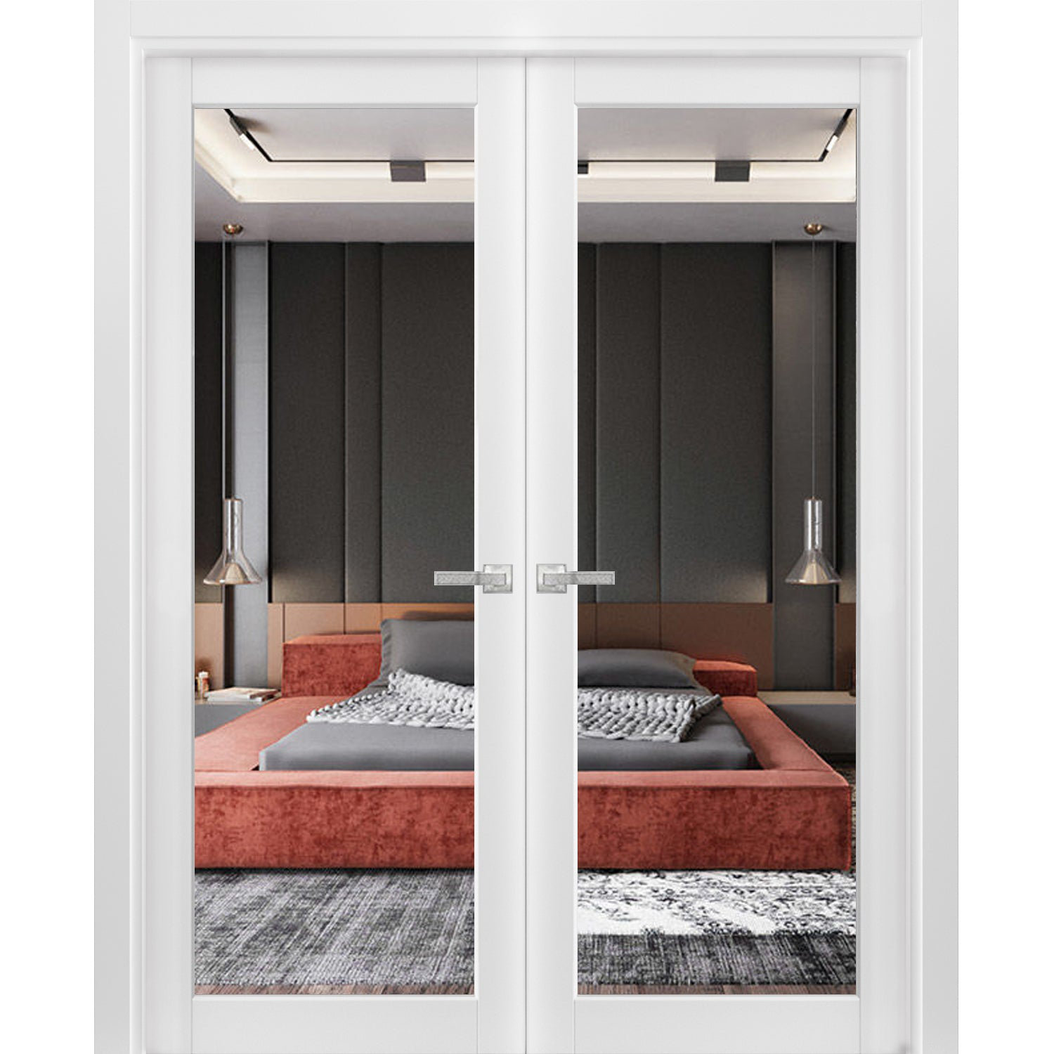 SARTODOORS Lucia Mirrored Glass Wood French White Doors & Reviews | Wayfair