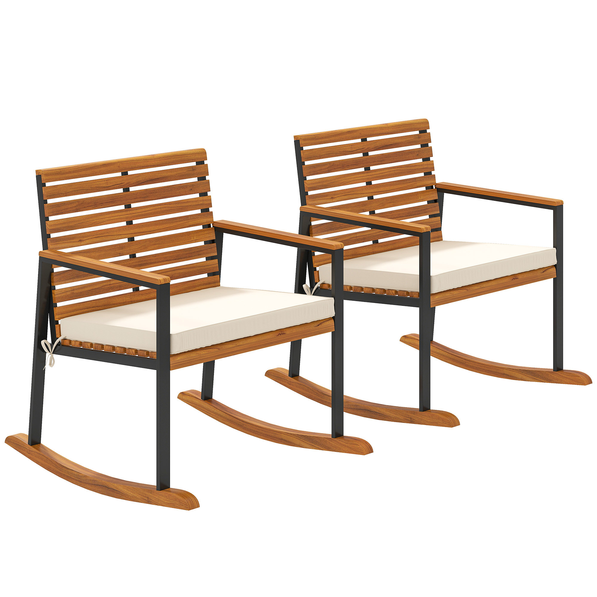 Winston Porter Outdoor Rocking Chair Set of 2, Acacia Wood Outdoor ...