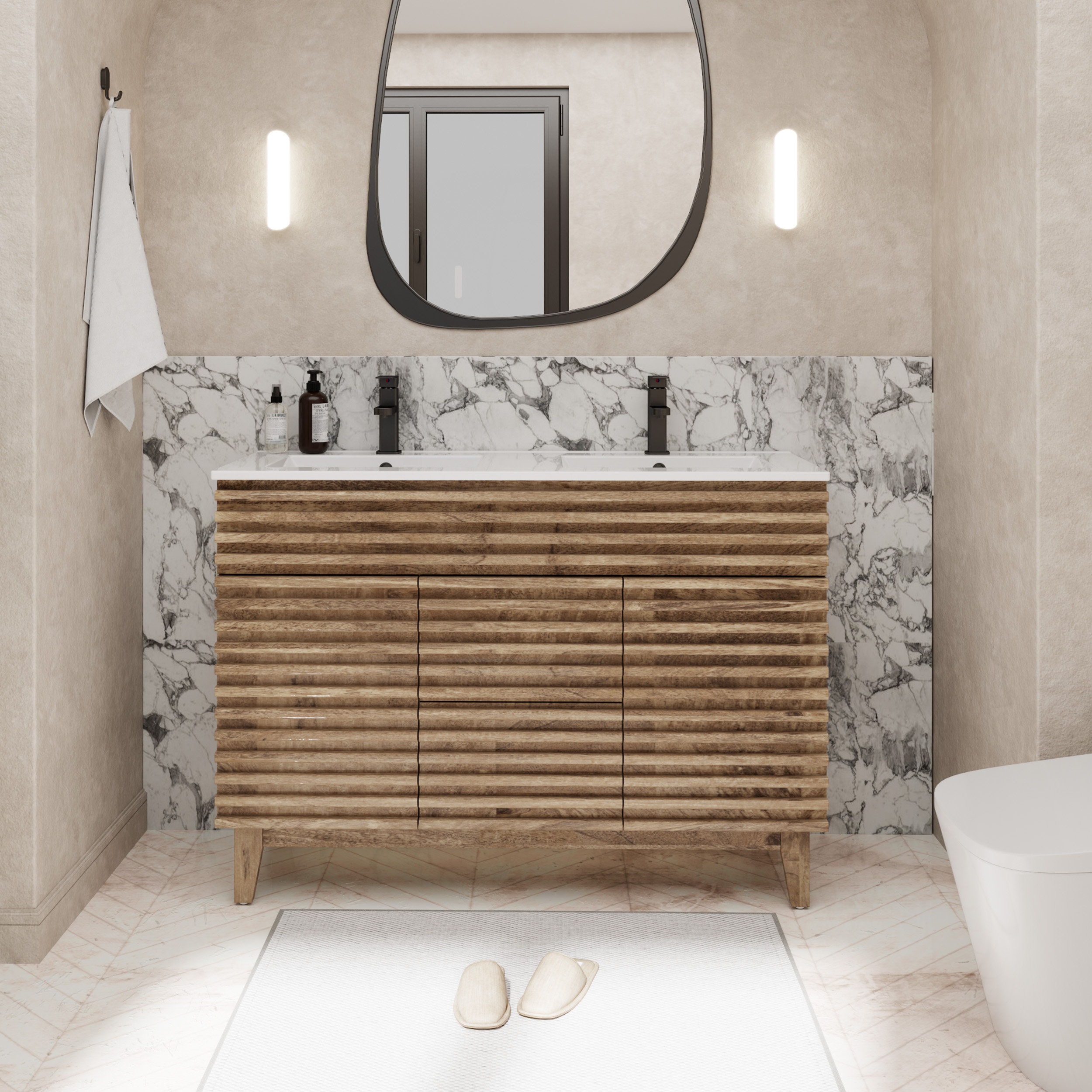 Ebern Designs Sharee 48" Freestanding Double Sink Bathroom Vanity With ...