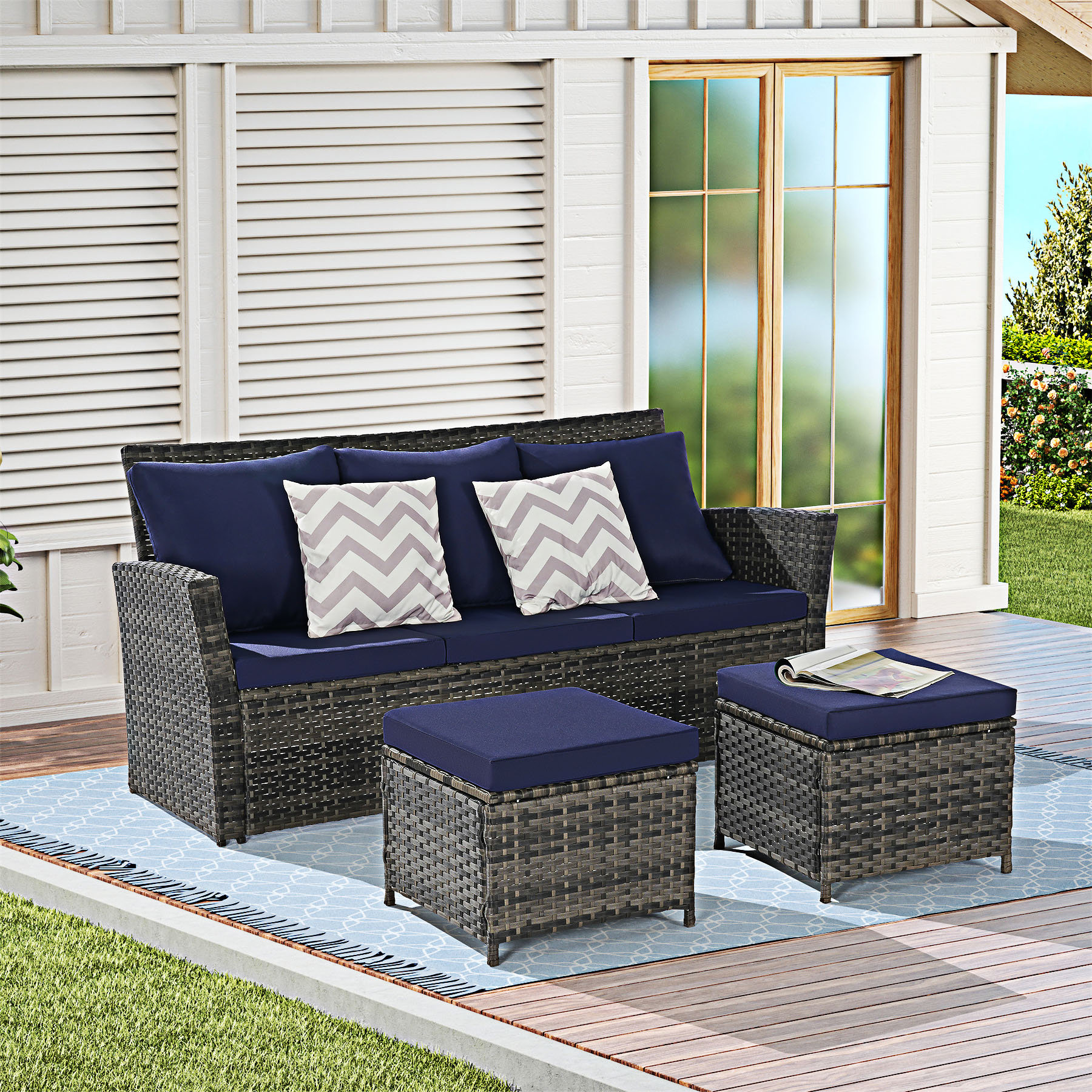 Ebern Designs 3 Piece Outdoor Wicker Conversation Set | Wayfair