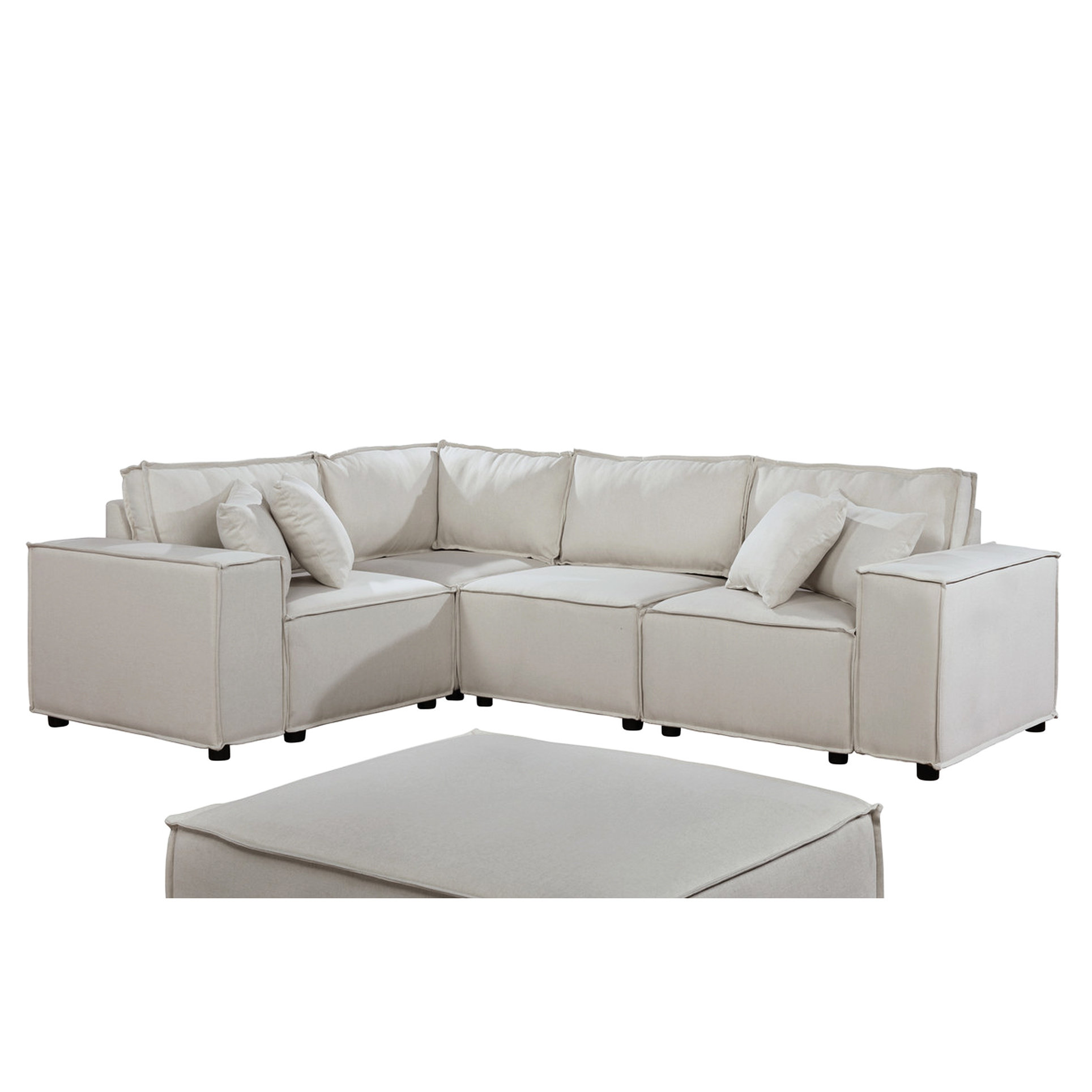 Latitude Run® Beige Linen 99" Sectional With - Flexible Seating Plans ...
