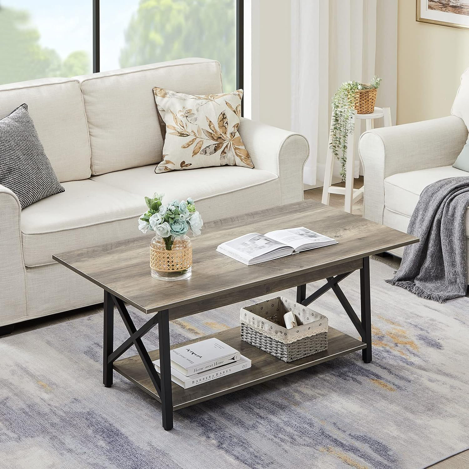 Gracie Oaks Coffee Table With Storage 39Inch Modern 2-Tier Coffee ...