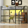 Ivy Bronx Full Metal Loft Bed With Desk, Small Wardrobe& LED Storage ...