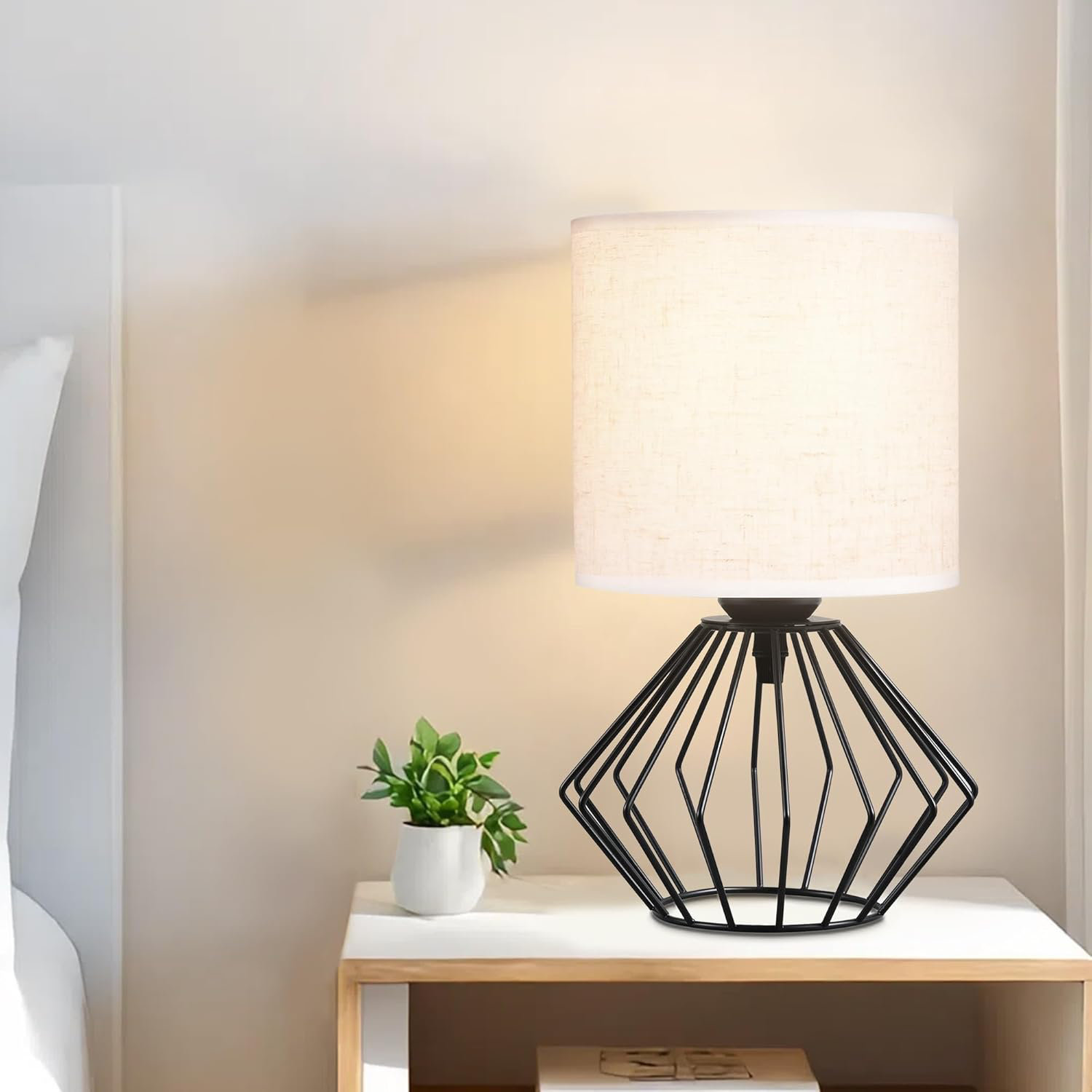 George Oliver Farmhouse Table Lamps With Beige Linen Fabric Shade Black ...