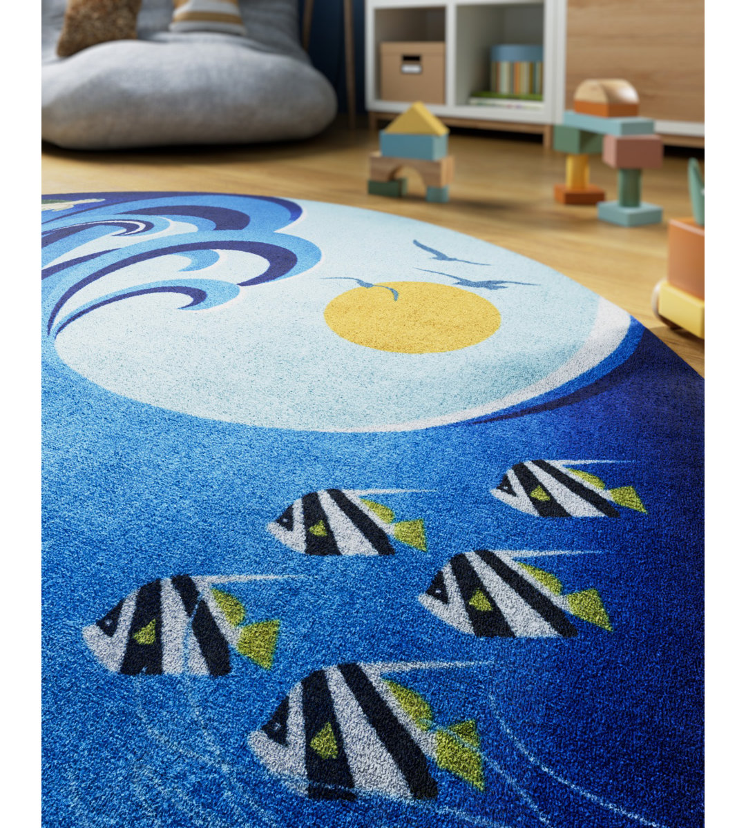 PlayGround rugs by Momeni Momeni Playground Ocean Blue Kid Rug Round ...