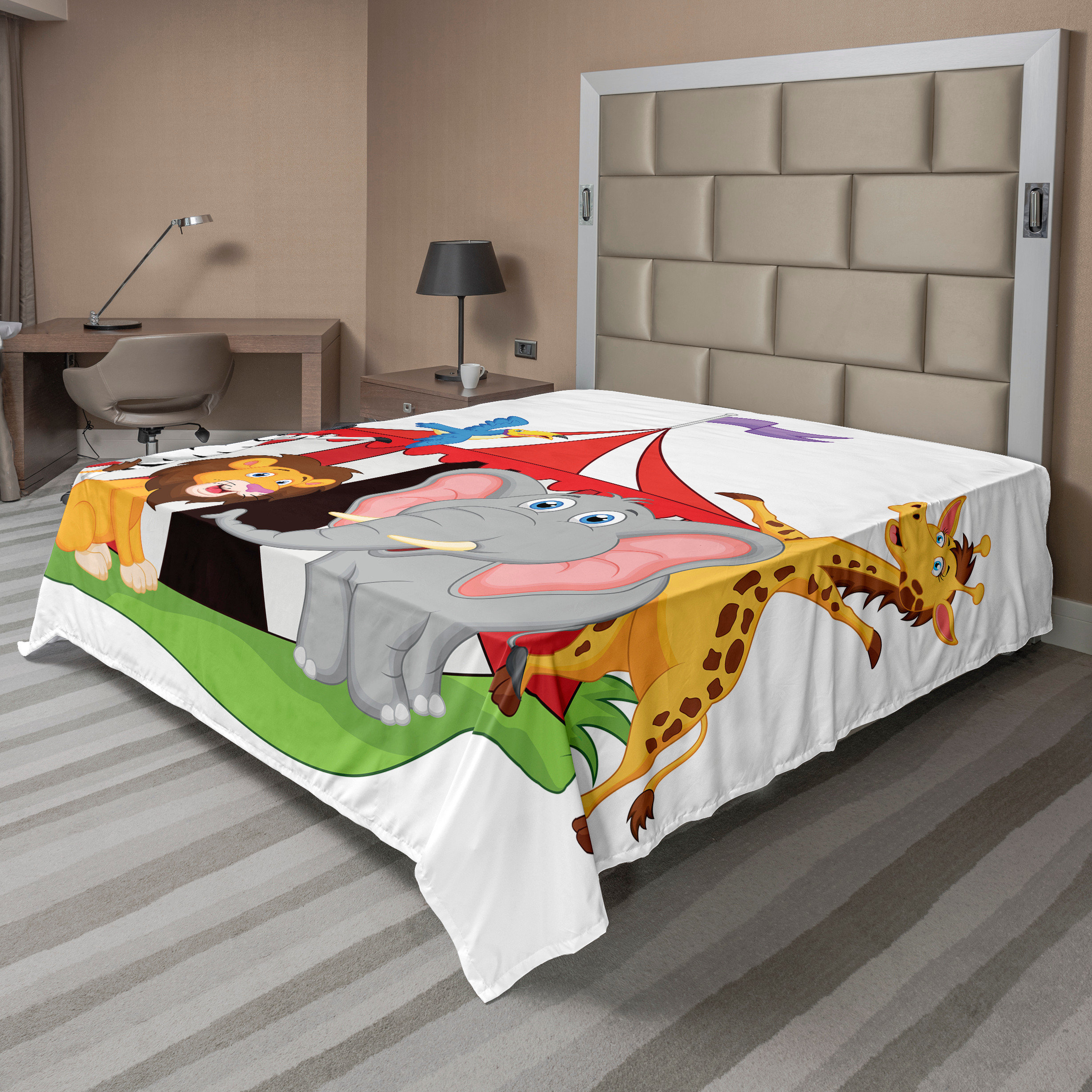 Ambesonne Animal Top Flat Sheet Circus Tent Giraffe Mime Queen Red ...