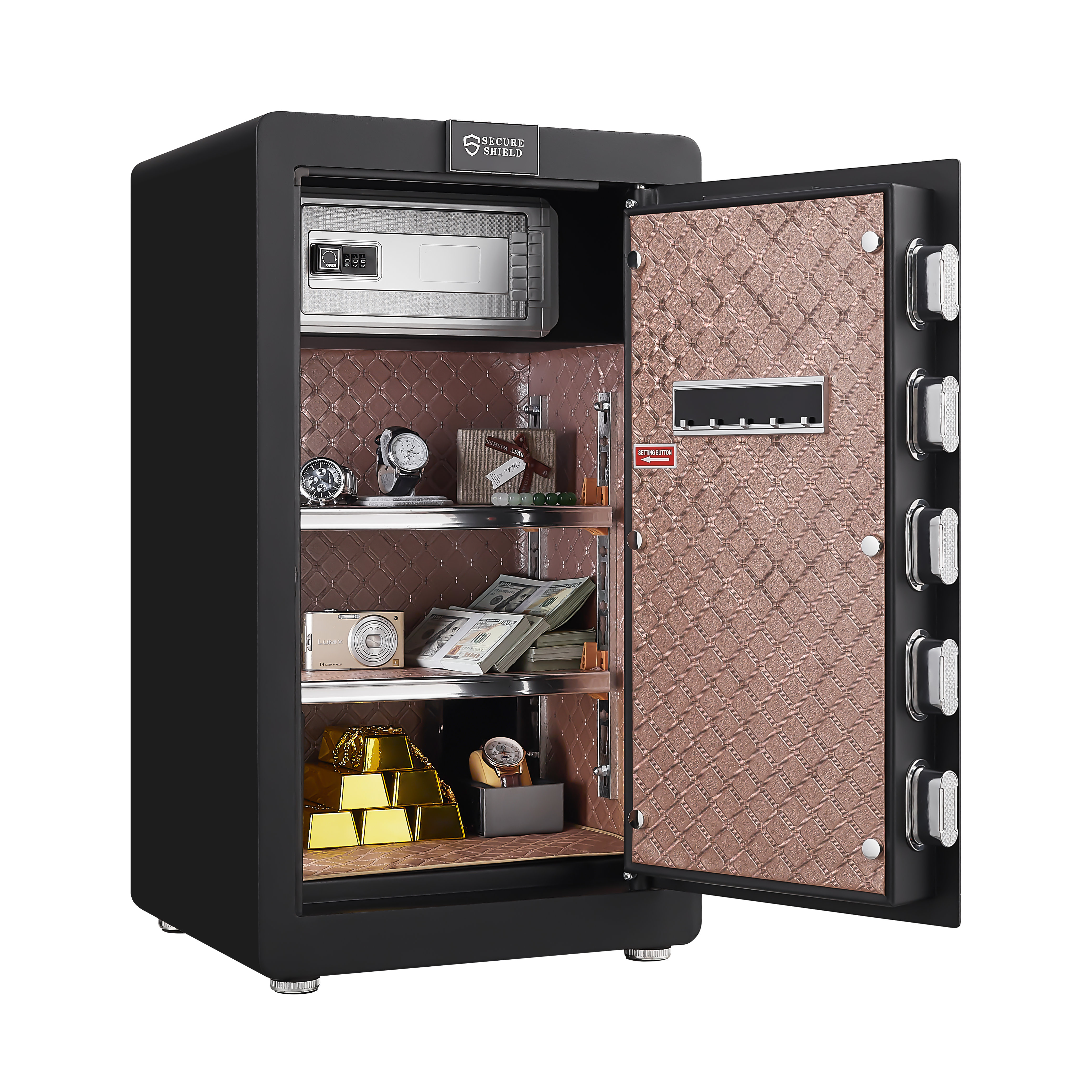 Red Global Safe Box With Biometric Recognition, Built-In Removable ...
