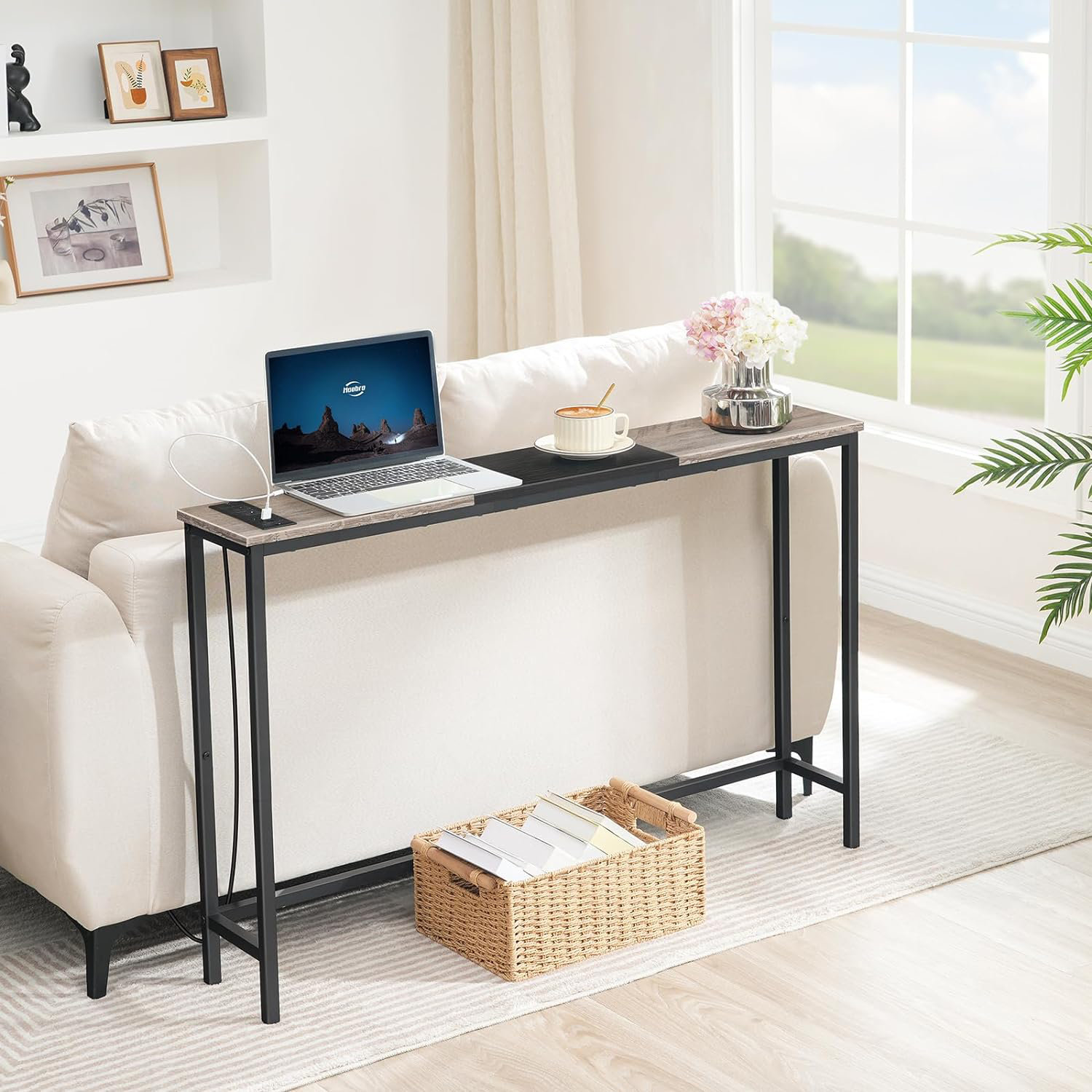 YardStash Narrow Console Table With Power Outlet, 44.9 Inch Sofa Table, Ultra-Thin Sofa Back ...