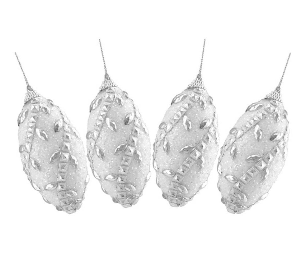 Northlight Seasonal White Rhinestone and Beaded Shatterproof Glittered ...