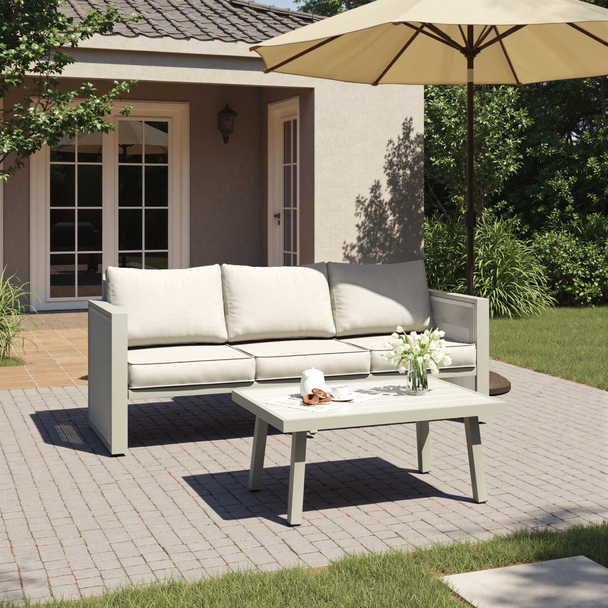 Latitude Run® Harloe 3-Person Aluminum Patio Conversation Sets With ...