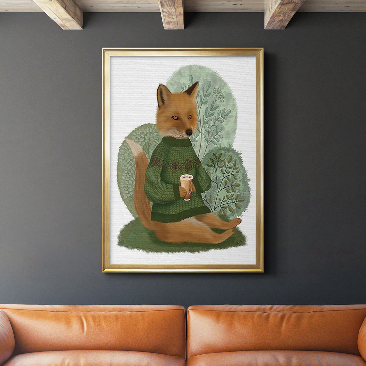 Trinx Latte Fox In Sweater Premium Framed Print - Ready To Hang ...