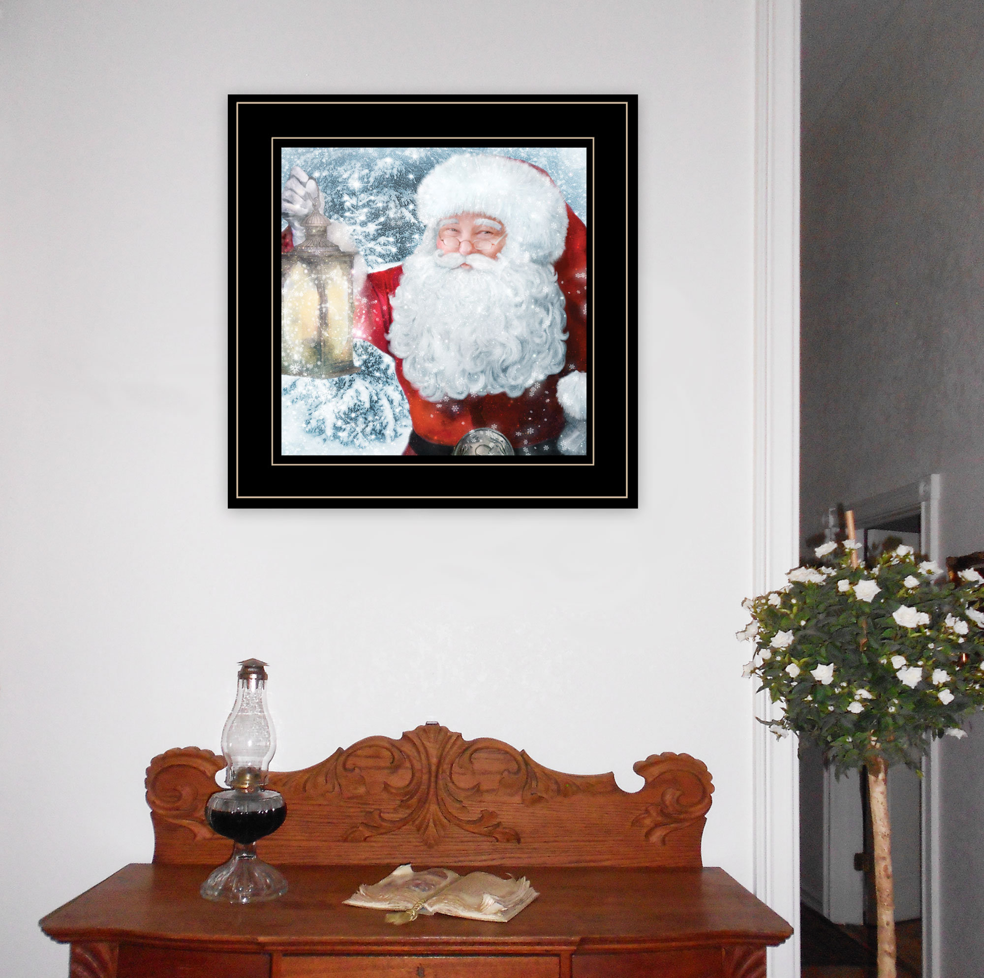The Holiday Aisle® Santa with Lantern Framed Wall Art for Living Room ...