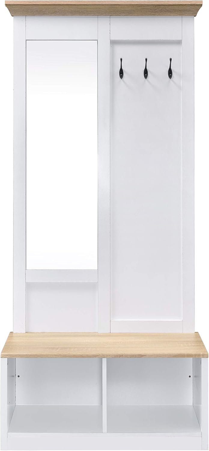 August Grove® Wooden Fame Hall Tree With 2 Compartments In Light Oak ...