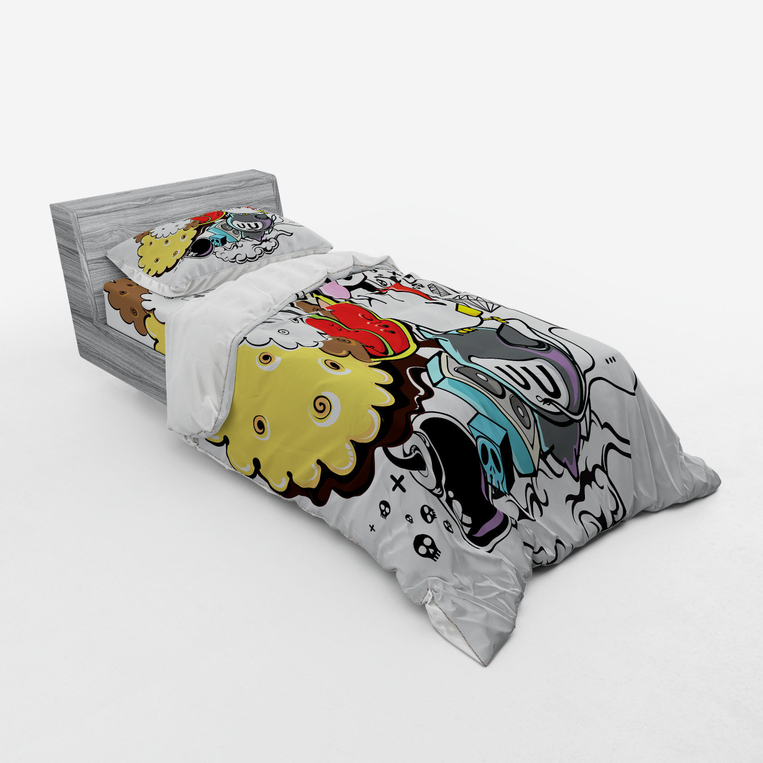 Ambesonne Indie Gray/Yellow/Red Microfiber Modern & Contemporary Duvet ...
