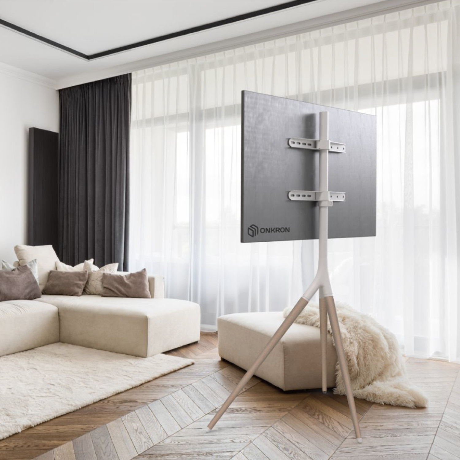 ONKRON Tripod TV Stand Wood for TVs up to 65" and 77 lbs, Swivel Floor ...