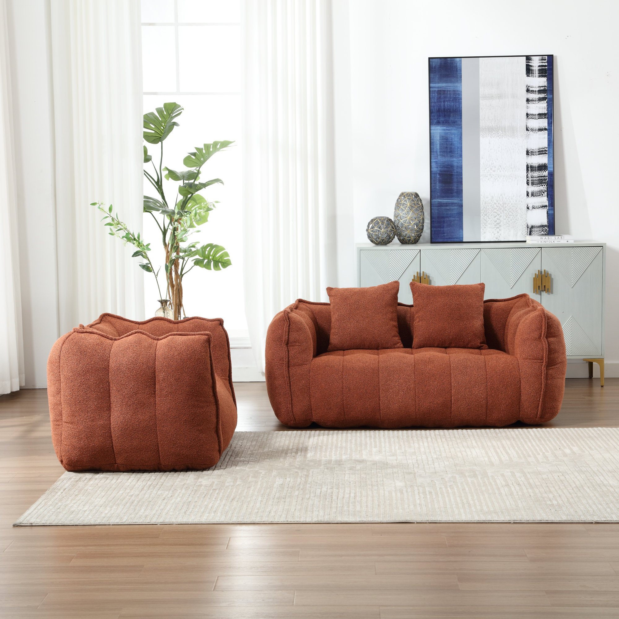 Trule Abril Compressed Bean Bag Chair Set Fabric Bean Bag Chair And ...