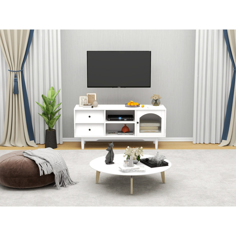 Ebern Designs Accent Cabinet TV Stand with Drawers and Open Shelves ...