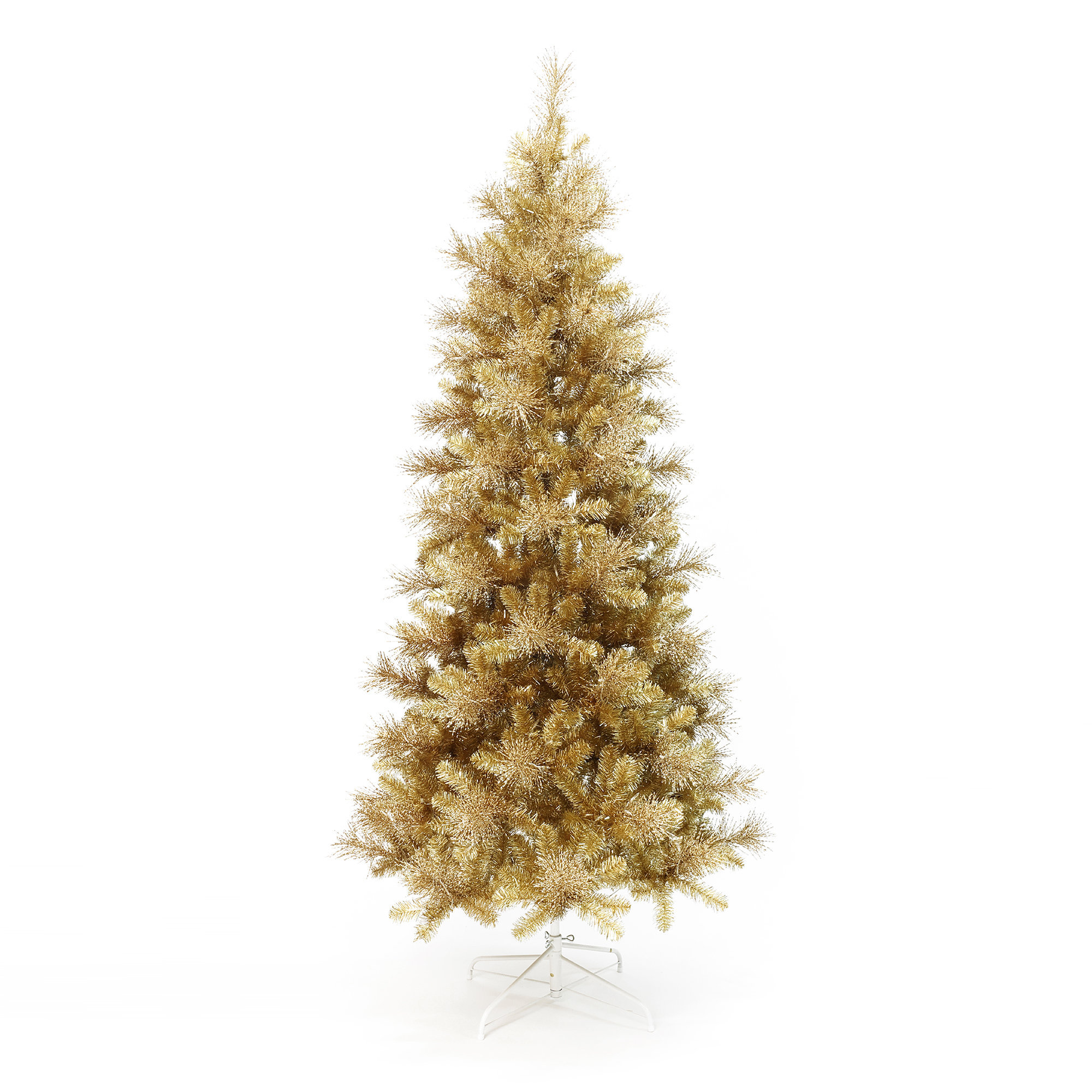 Mercer41 7.5Ft Pre-Lit Gold Tinsel Artificial Pine Tree with Metal ...