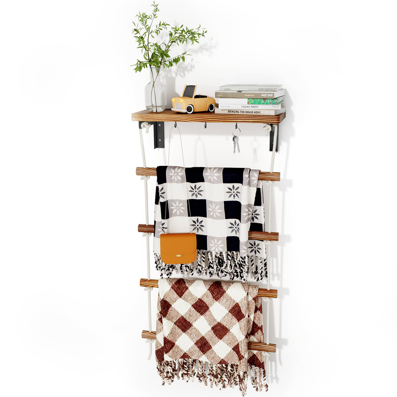 Latitude Run® 5 Tier Wall Blanket Ladder Floating Shelves With Rustic ...