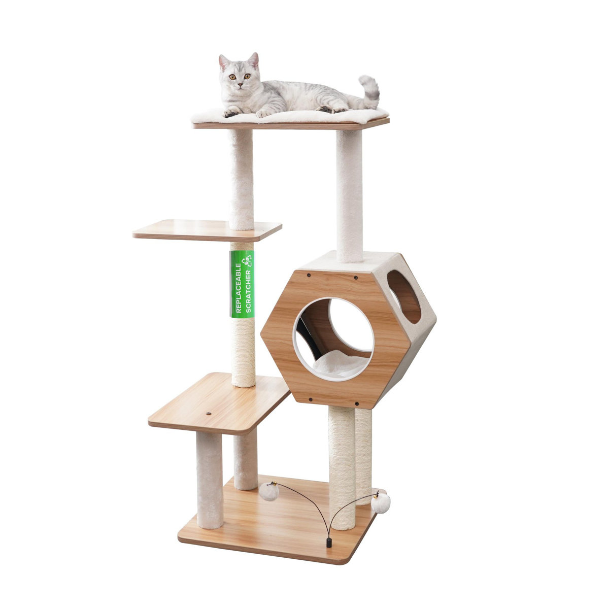 PetPals 44" Wooden Cat Tree with Condo and Scratching Post & Reviews ...