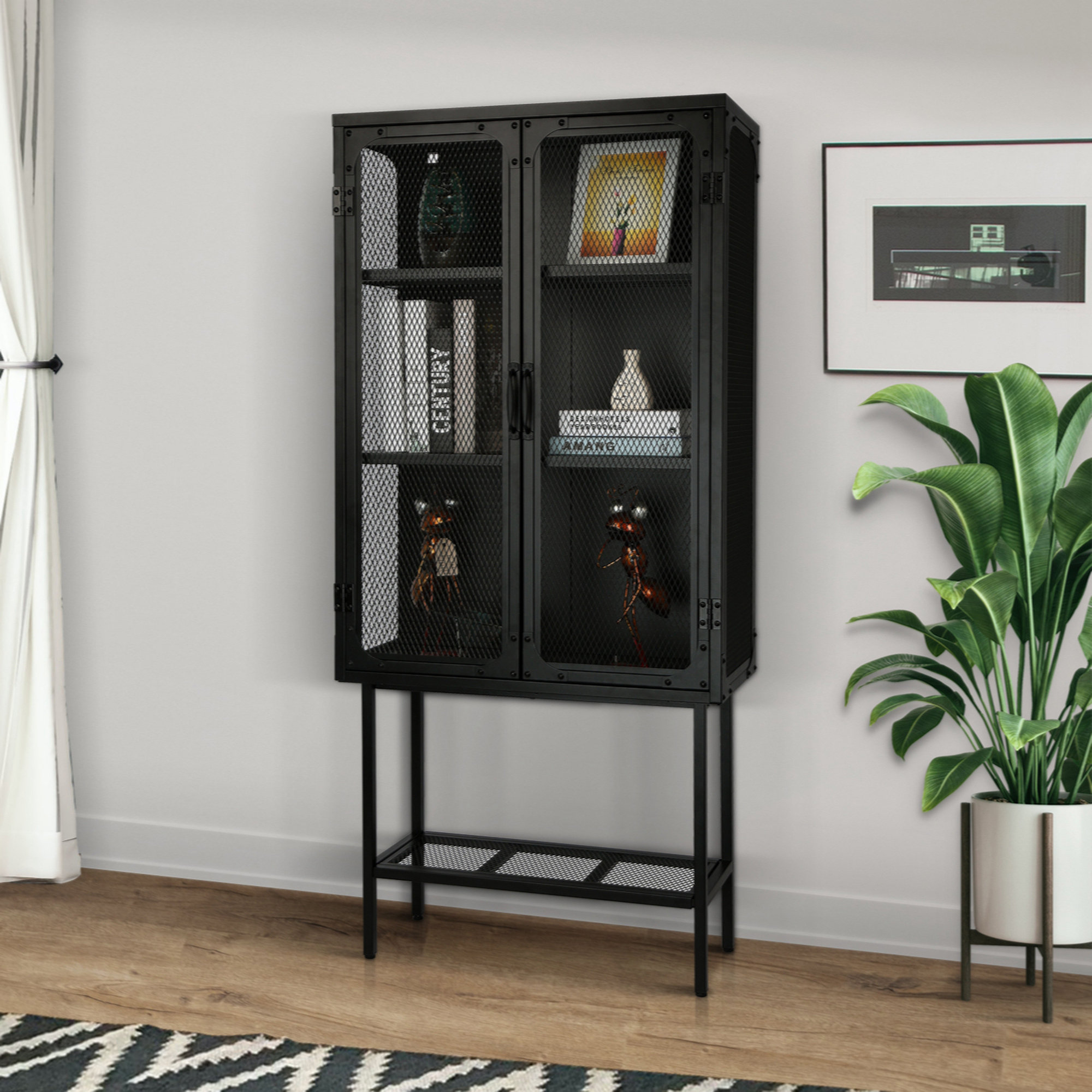 Latitude Run® Industrial Cabinet Cupboard With 2 Metal Mesh Doors ...