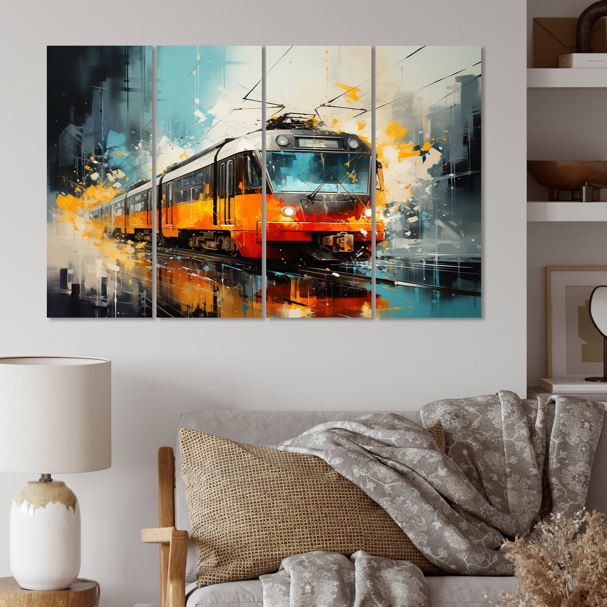 Williston Forge Orange Train Harmonious Contrasts On Canvas 4 Pieces ...