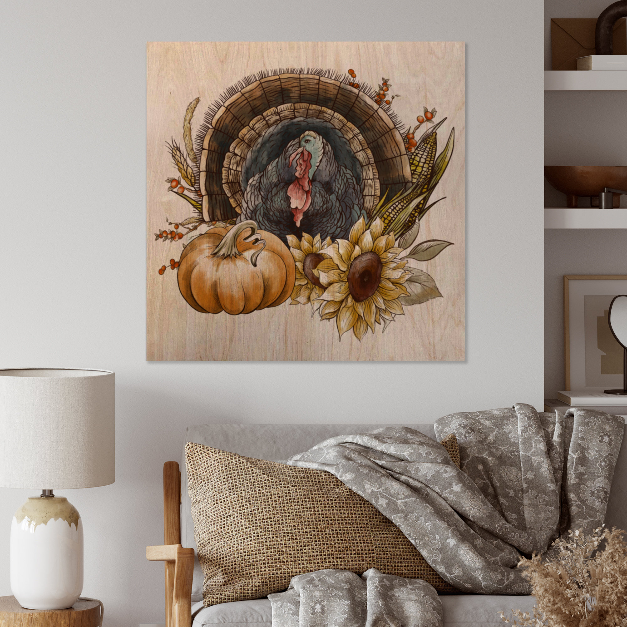 The Holiday Aisle® Thanksgiving Vintage Turkey Sunflowers And Pumpkin ...