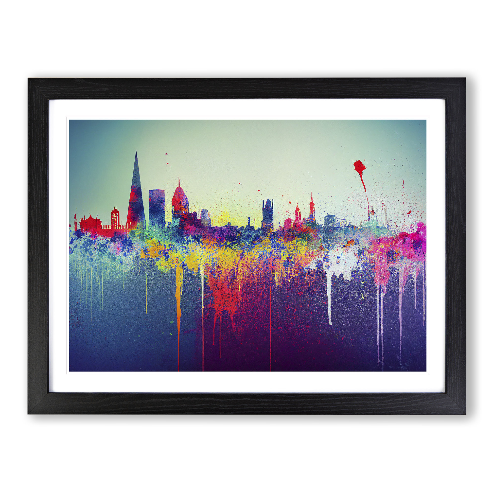 17 Stories London Skyline Splatter - Picture Frame Painting | Wayfair.ie