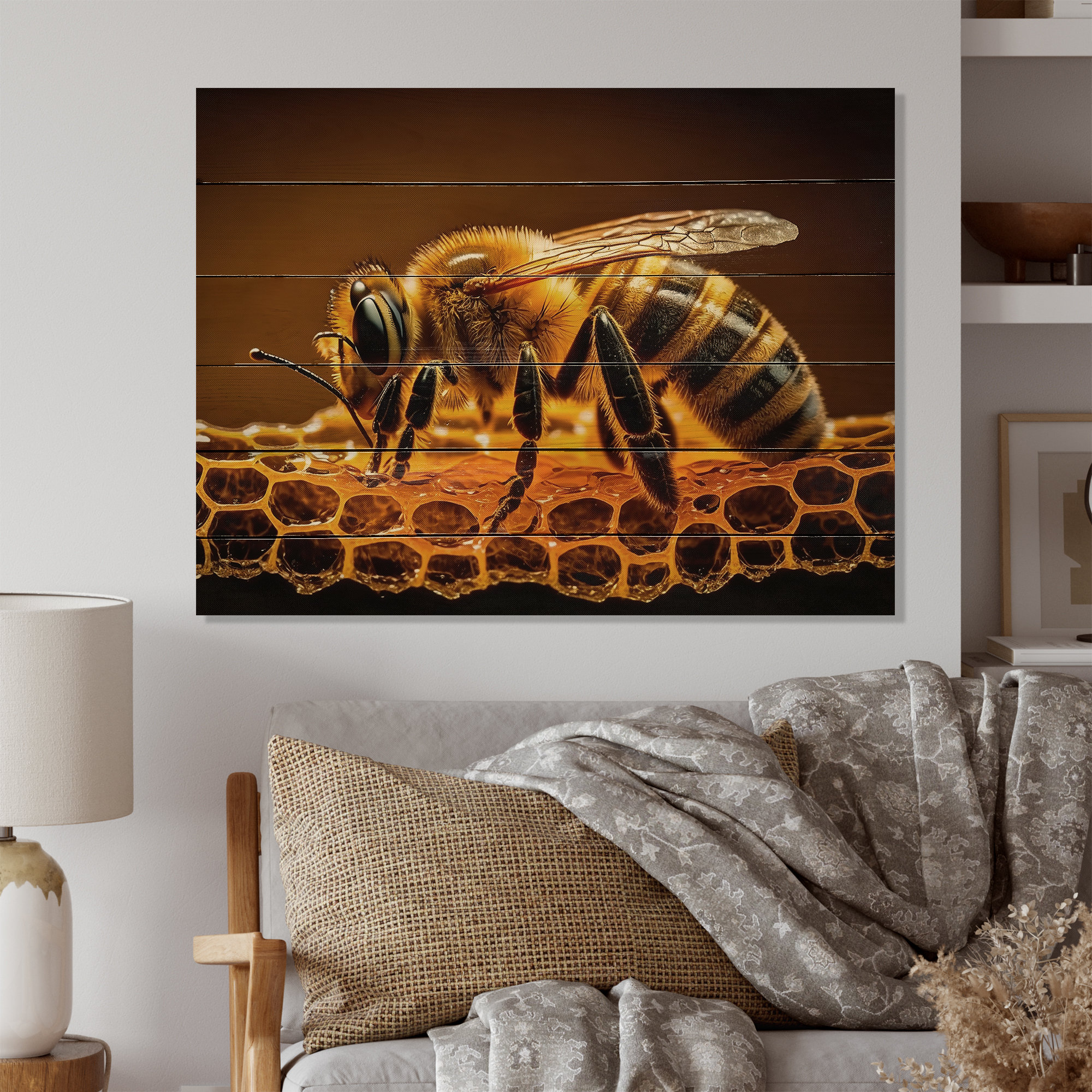 Gracie Oaks Bee Flying II - Animals Bee Wood Wall Art - Natural Pine ...