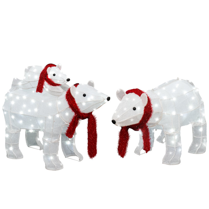 The Holiday Aisle® 3-Piece Indoor and Outdoor Lighted Polar Bear Family ...
