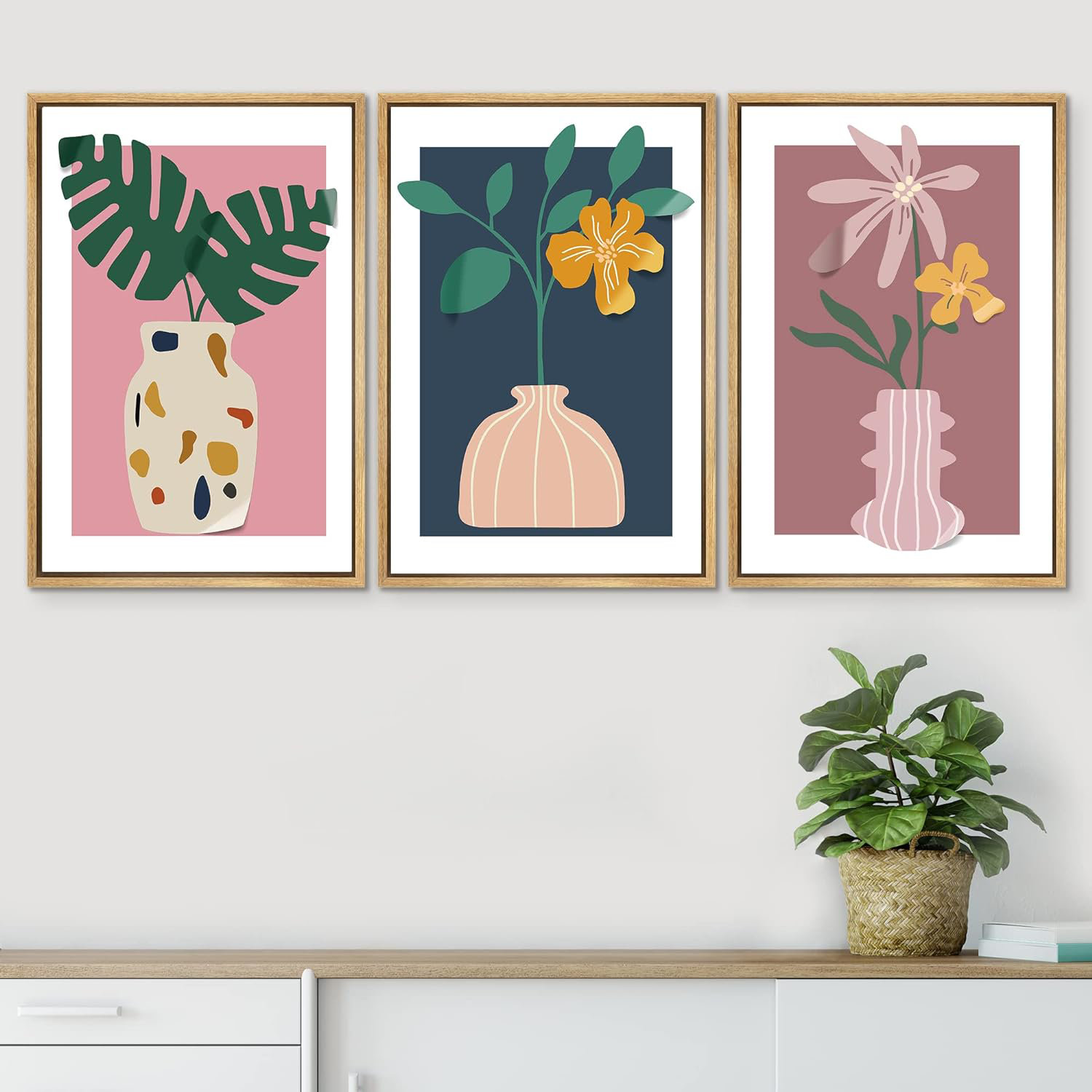 wall26 " Pastel Monstera Daisy Flower Plants Colorful Illustrations ...