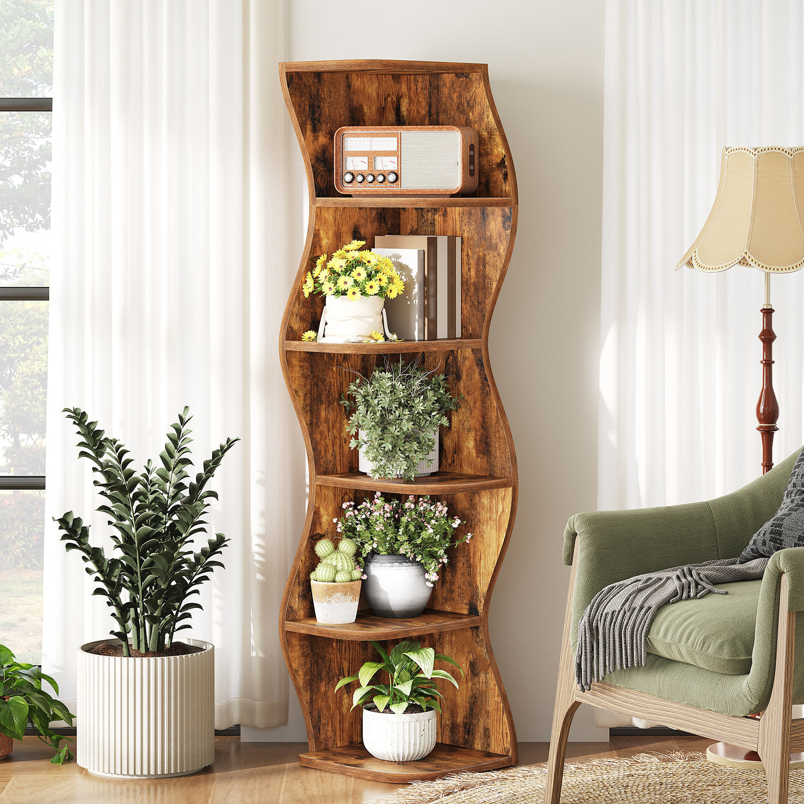 Wrought Studio™ 6-Tier Corner Bookshelf Bookcase Storage Rack Vertical ...