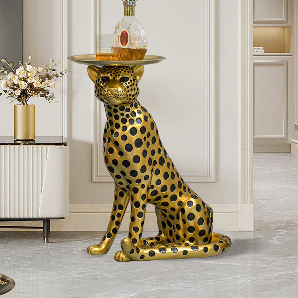 Everly Quinn Resin Panther End Table Luxury Leopard Accent Side Table ...