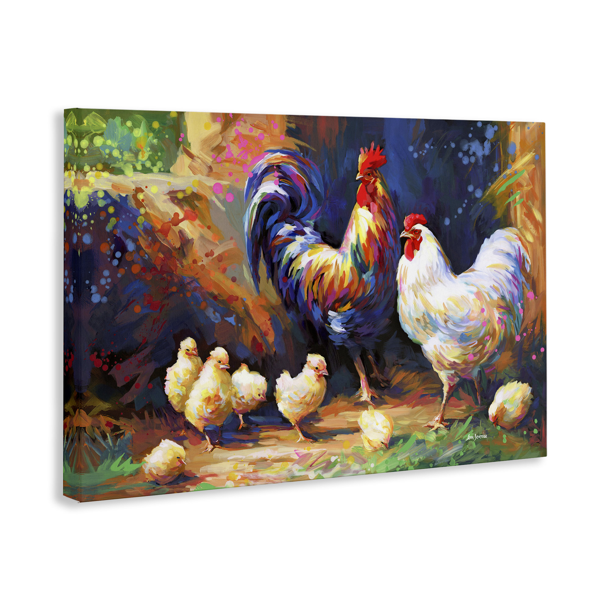 August Grove® Chicken Family Paint Splatter Canvas Wall Art by Leon ...