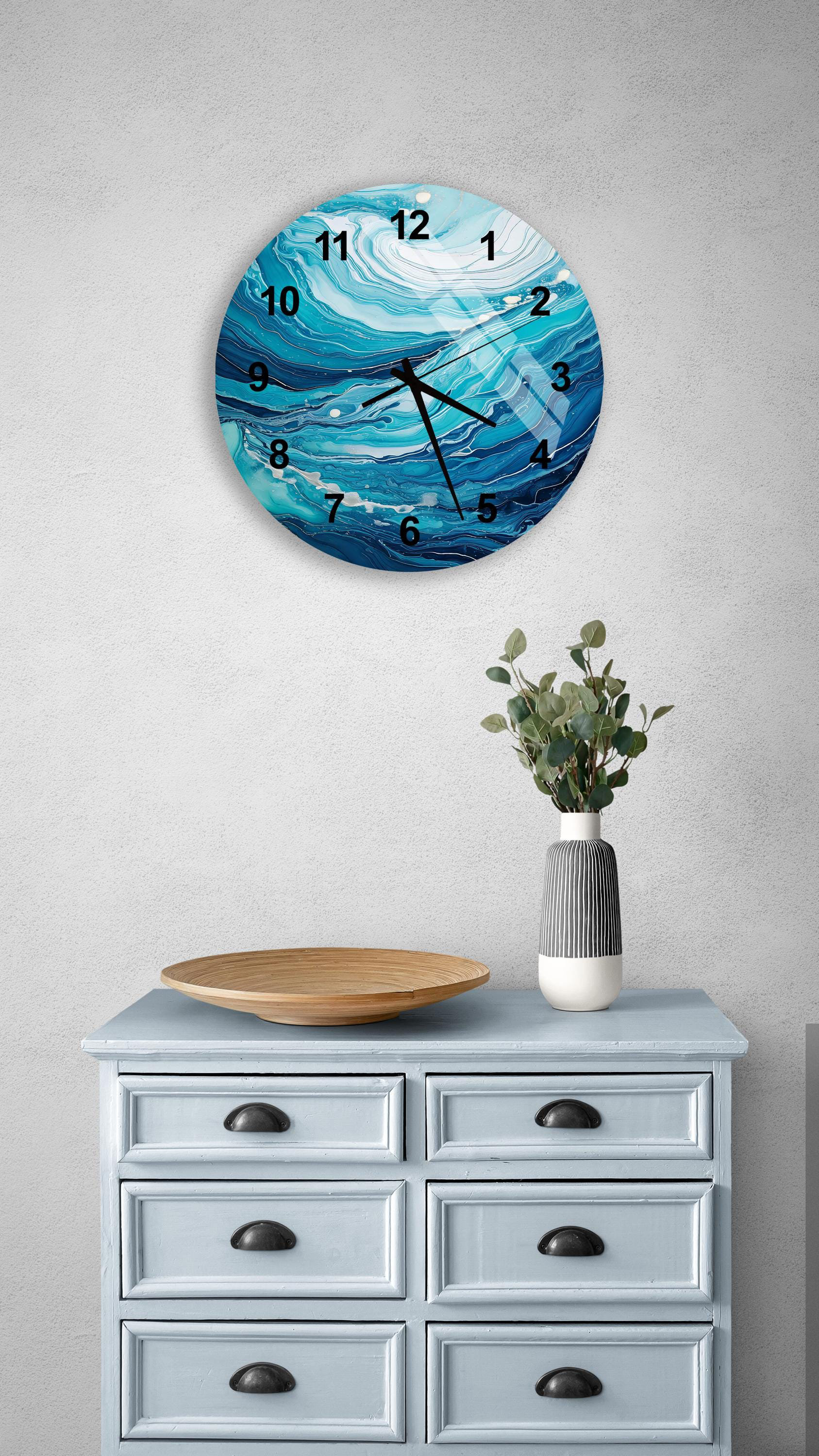 Brayden Studio® Swirl Ocean Wall Clock with Artistic Blue Marble Design ...