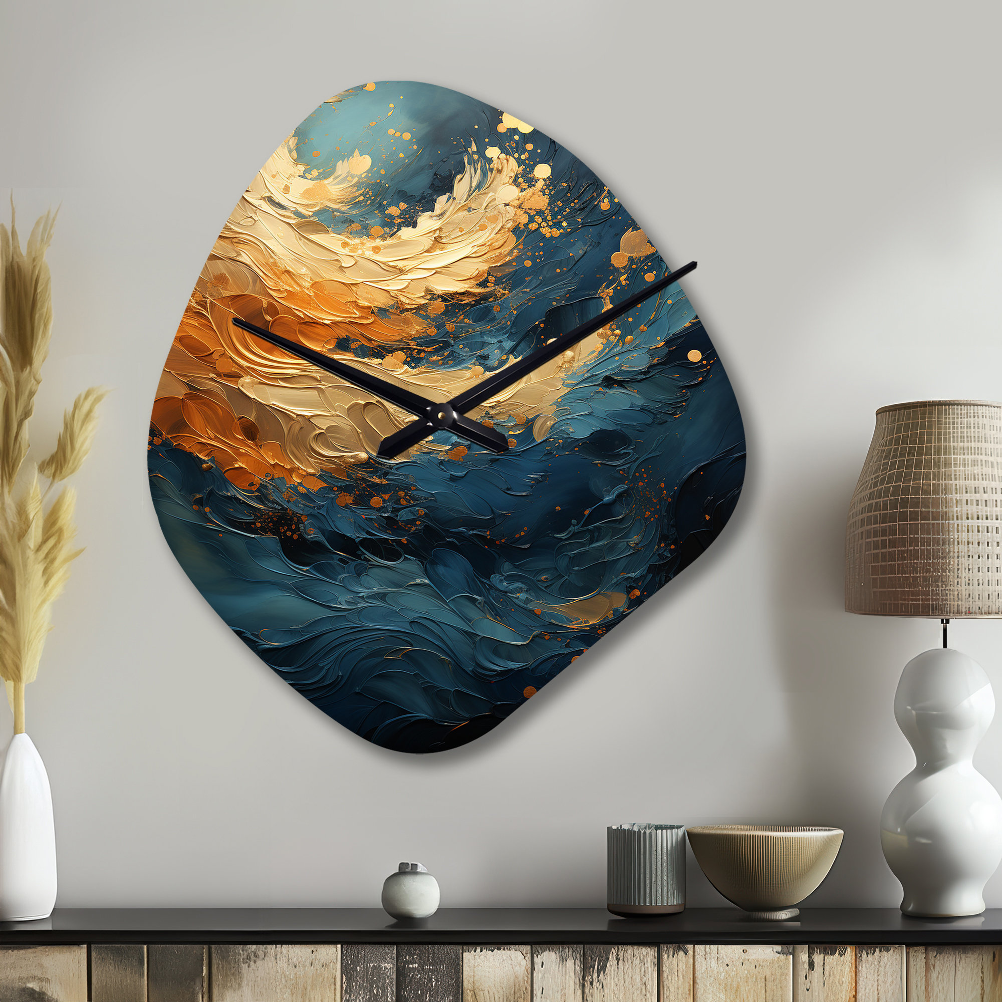 Design Art Golden Sapphire Surge III - Abstract Spirals Unique Shape ...