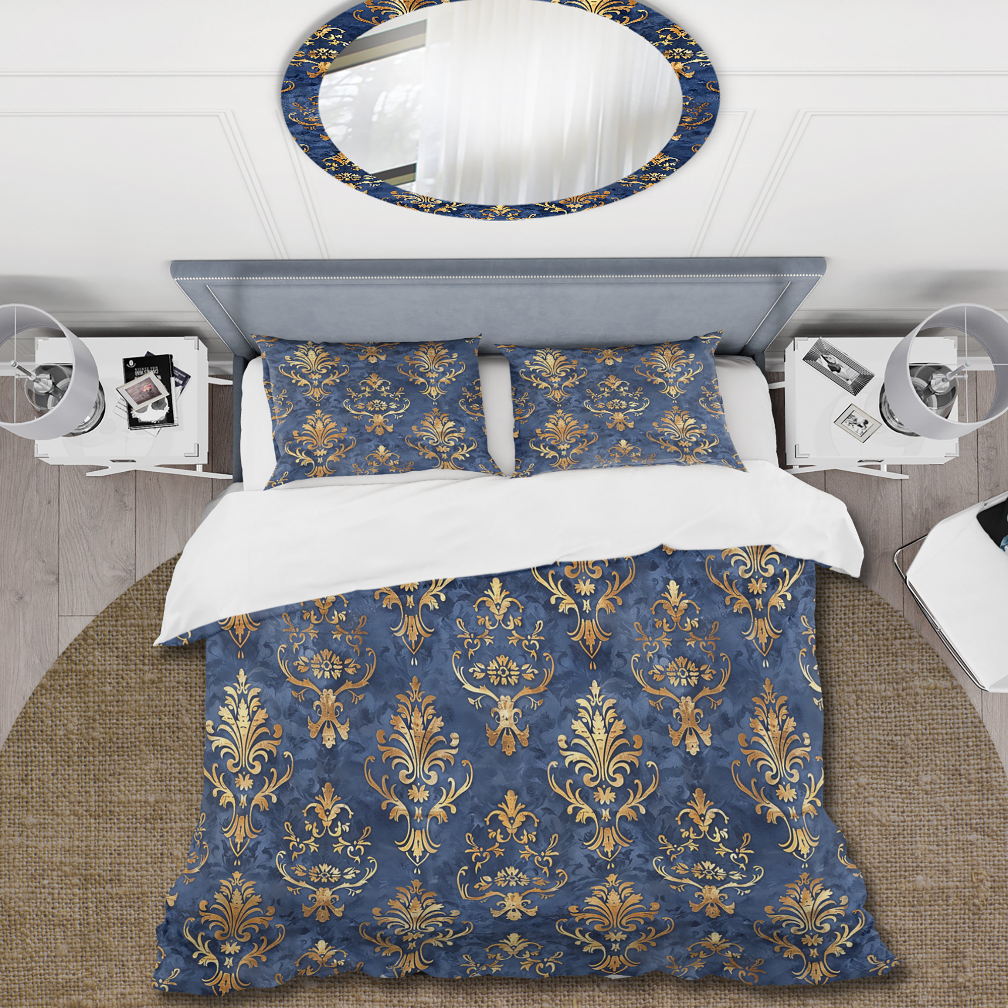 Design Art Royal Gold Blue Traditional Damask II - Traditional Duvet ...