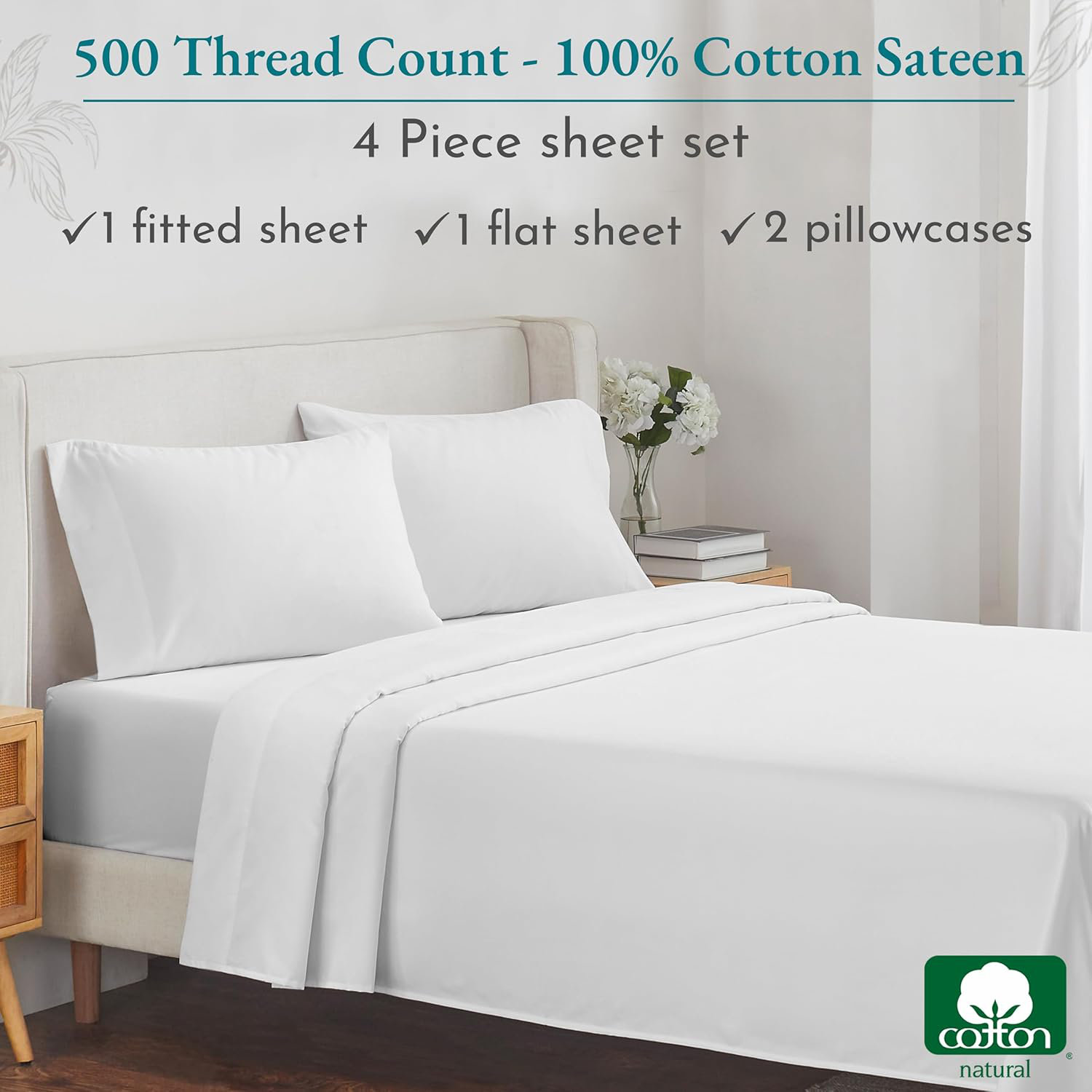 MAGBIX 500 Thread Count 100% Cotton Sheets, Queen Size Sheet Set ...