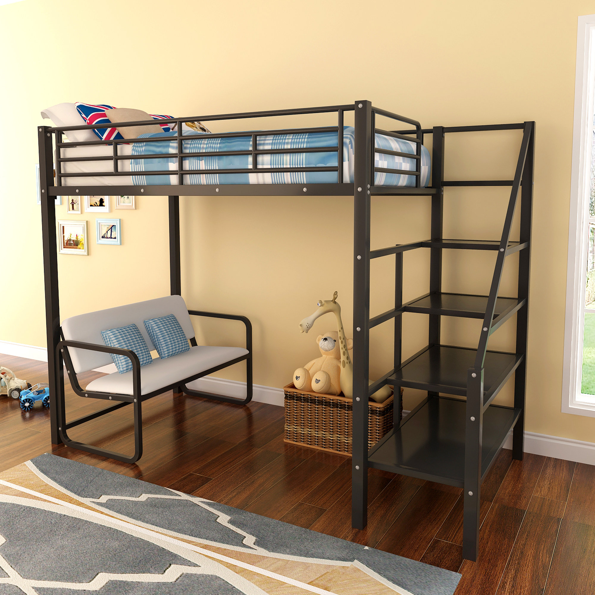 Isabelle & Max™ Twin Size Metal Loft Bed With Under Bed Bench And ...