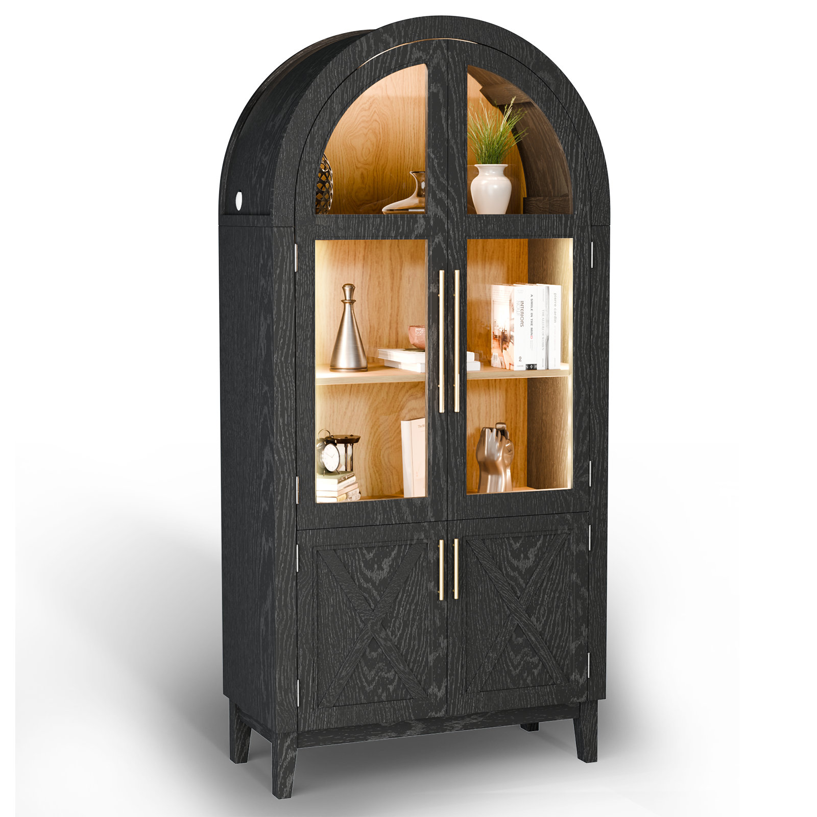 Gracie Oaks 74.8" Tall Arched Storage Cabinet, 5-tier Arched Bookcase ...