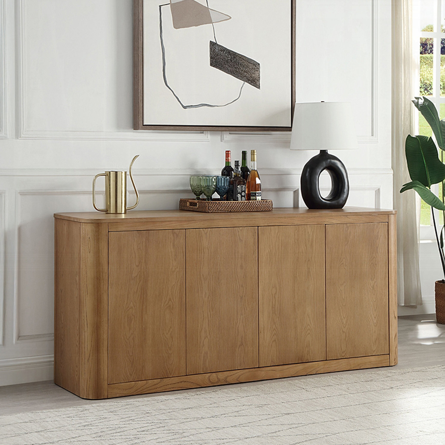 Hokku Designs 4 Doors Wooden Server In Oak Finish | Wayfair