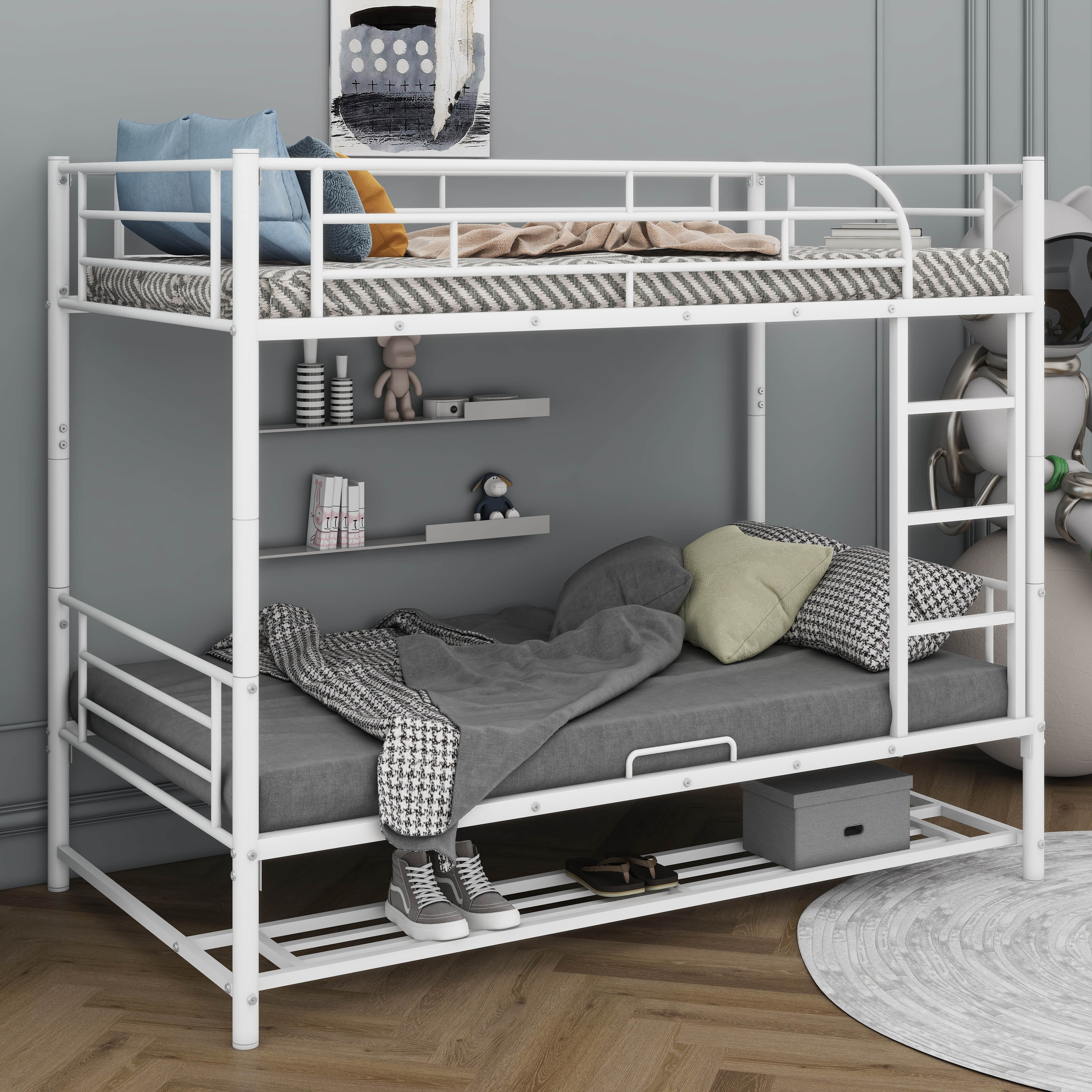 Isabelle & Max™ A Metal Bunk Bed With Twin Beds, Equipped With Built-In ...