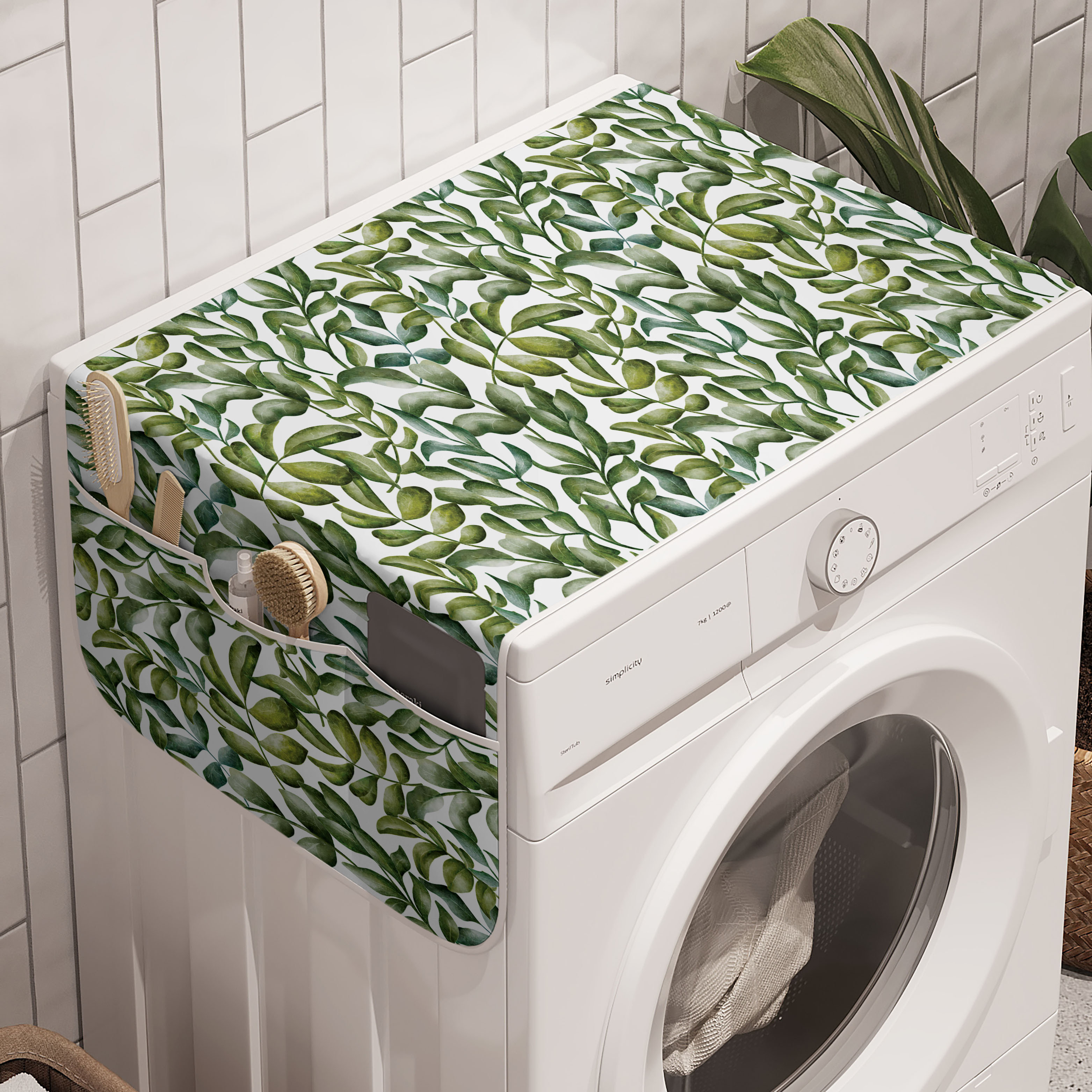 Ambesonne Leaf Print Washing Machine Organizer Pack of 2 47" x 18.5 ...