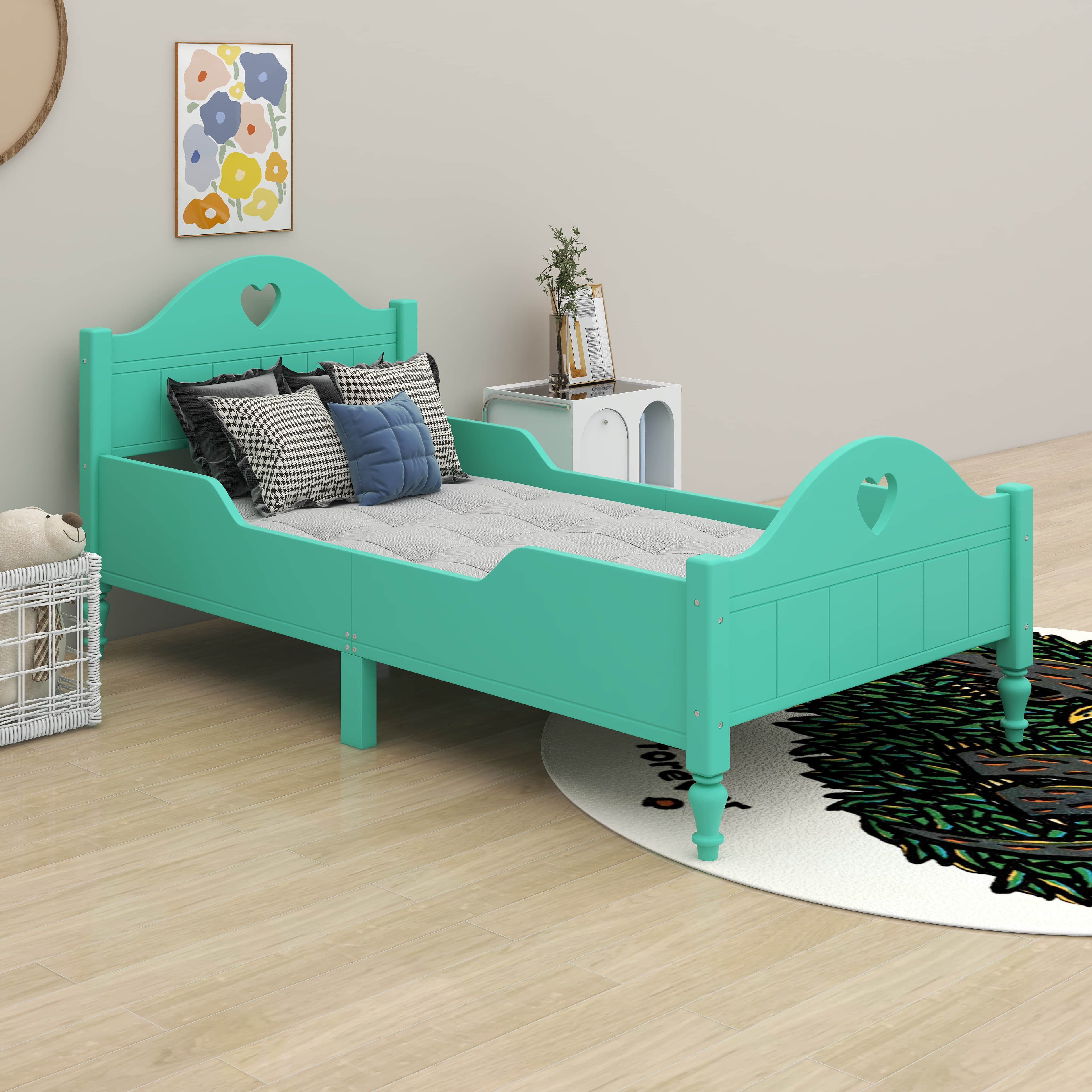 Alcott Hill Twin Size Princess Bed With Side Safety Rails And Headboard ...