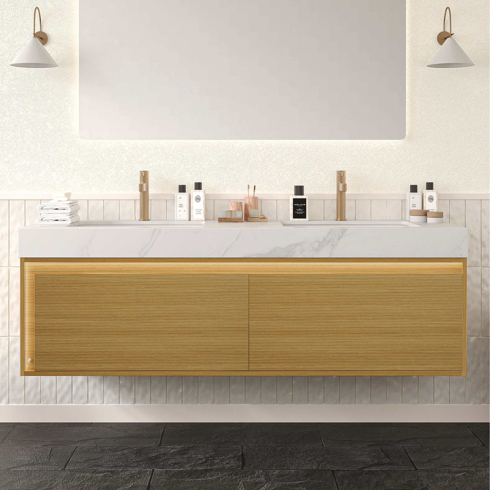 Hokku Designs Meuble-lavabo moderne ultra-mince en céramique et en ...