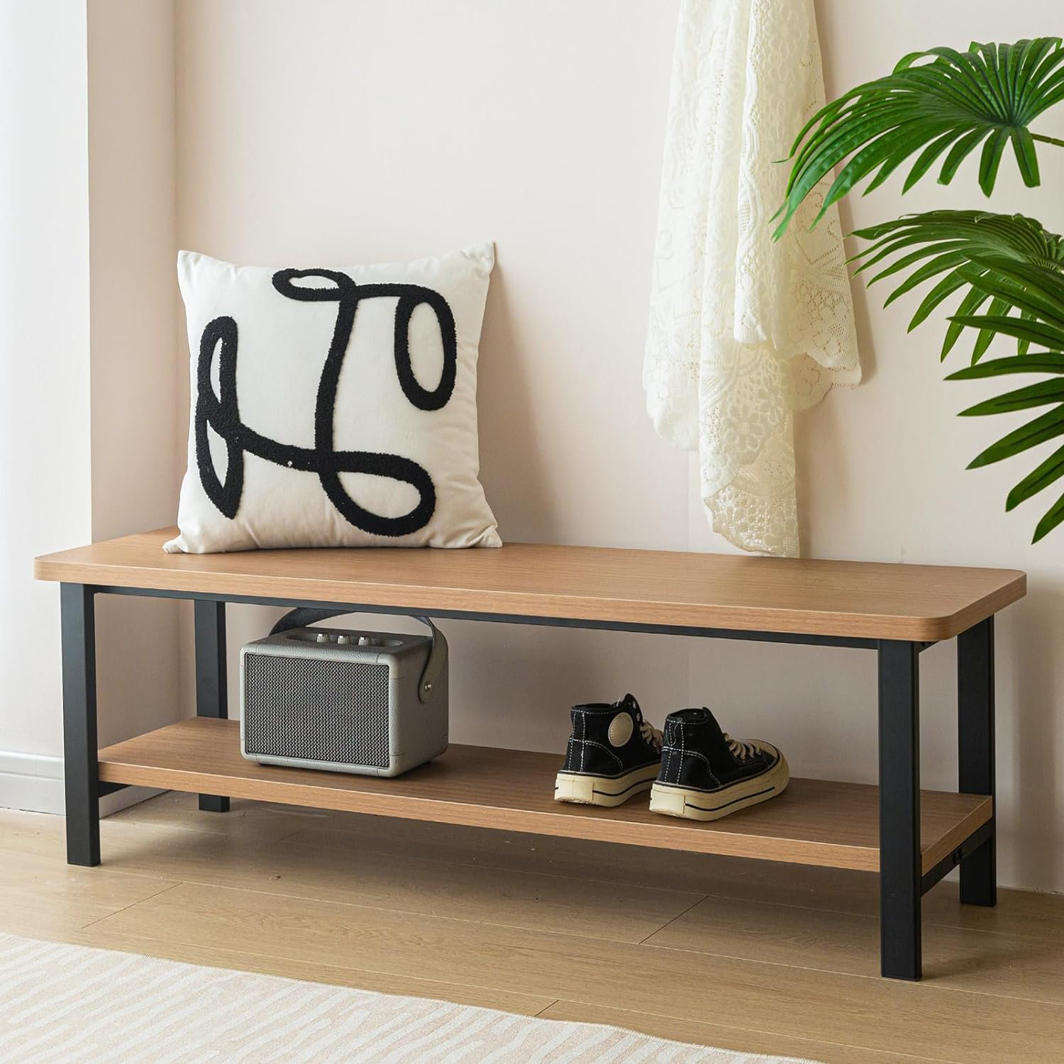 17 Stories Metal and Wood Entryway Bench | Wayfair