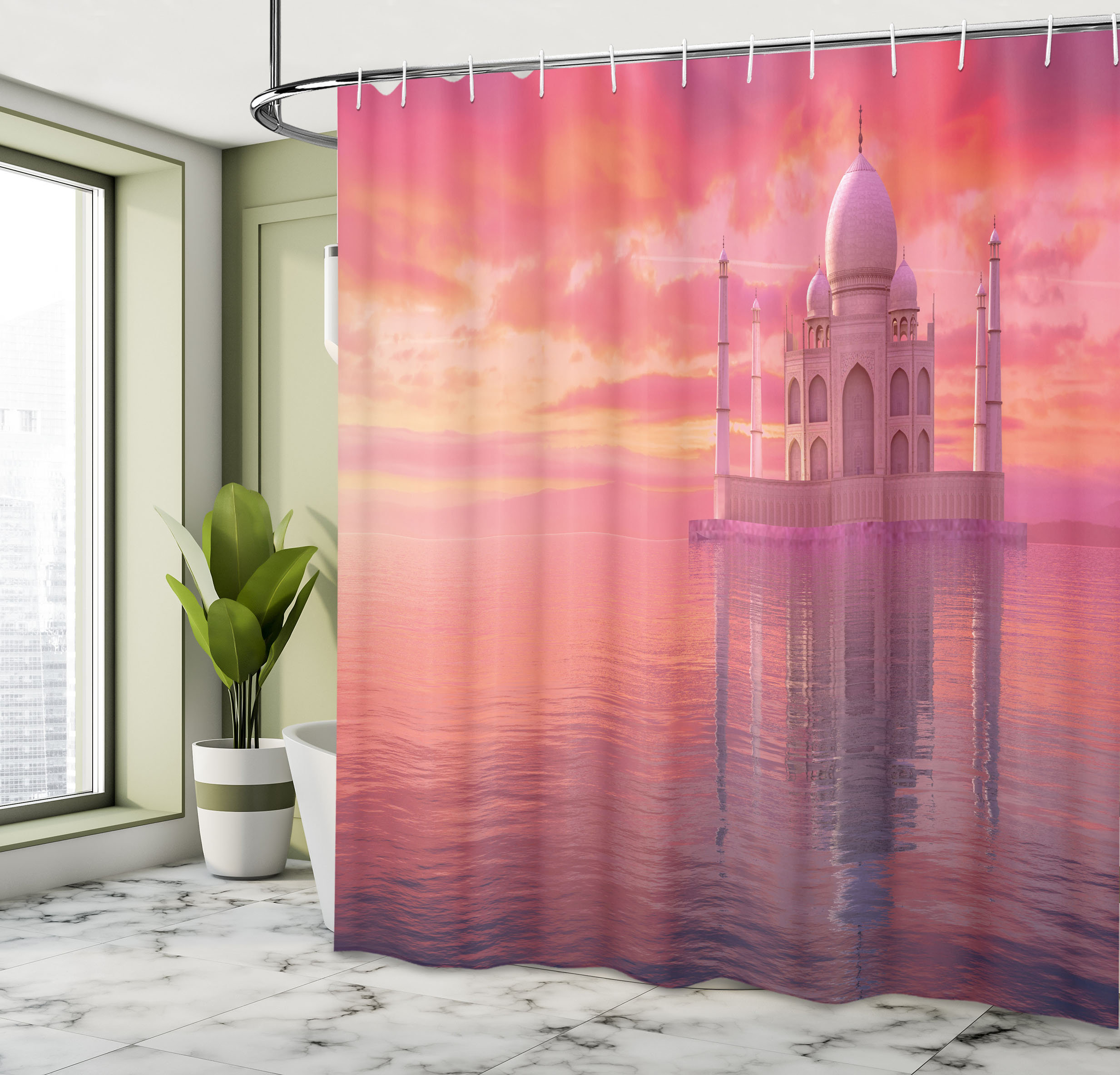 Ambesonne Travel Shower Curtain Romantic Taj Mahal Display Multicolor ...