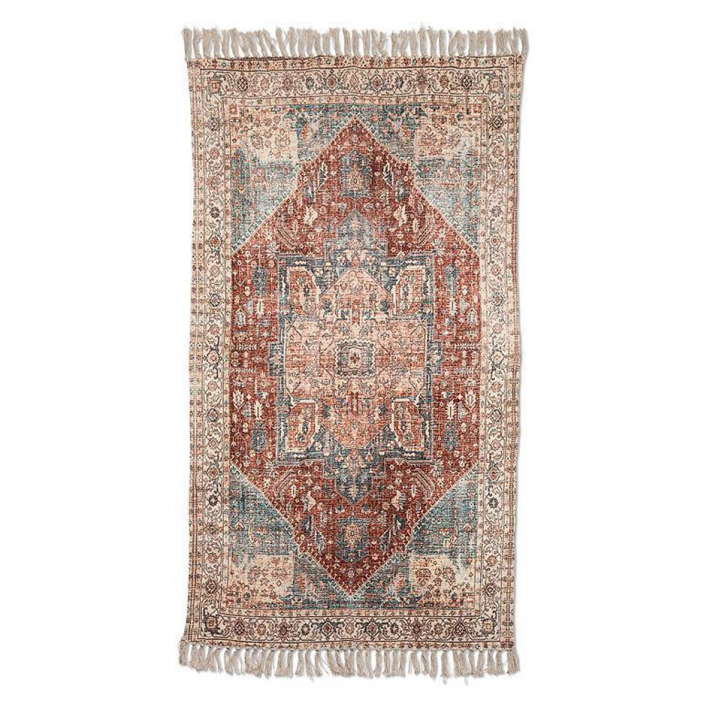 Bungalow Rose Burgundy And Blue Printed Pattern Rug | Wayfair