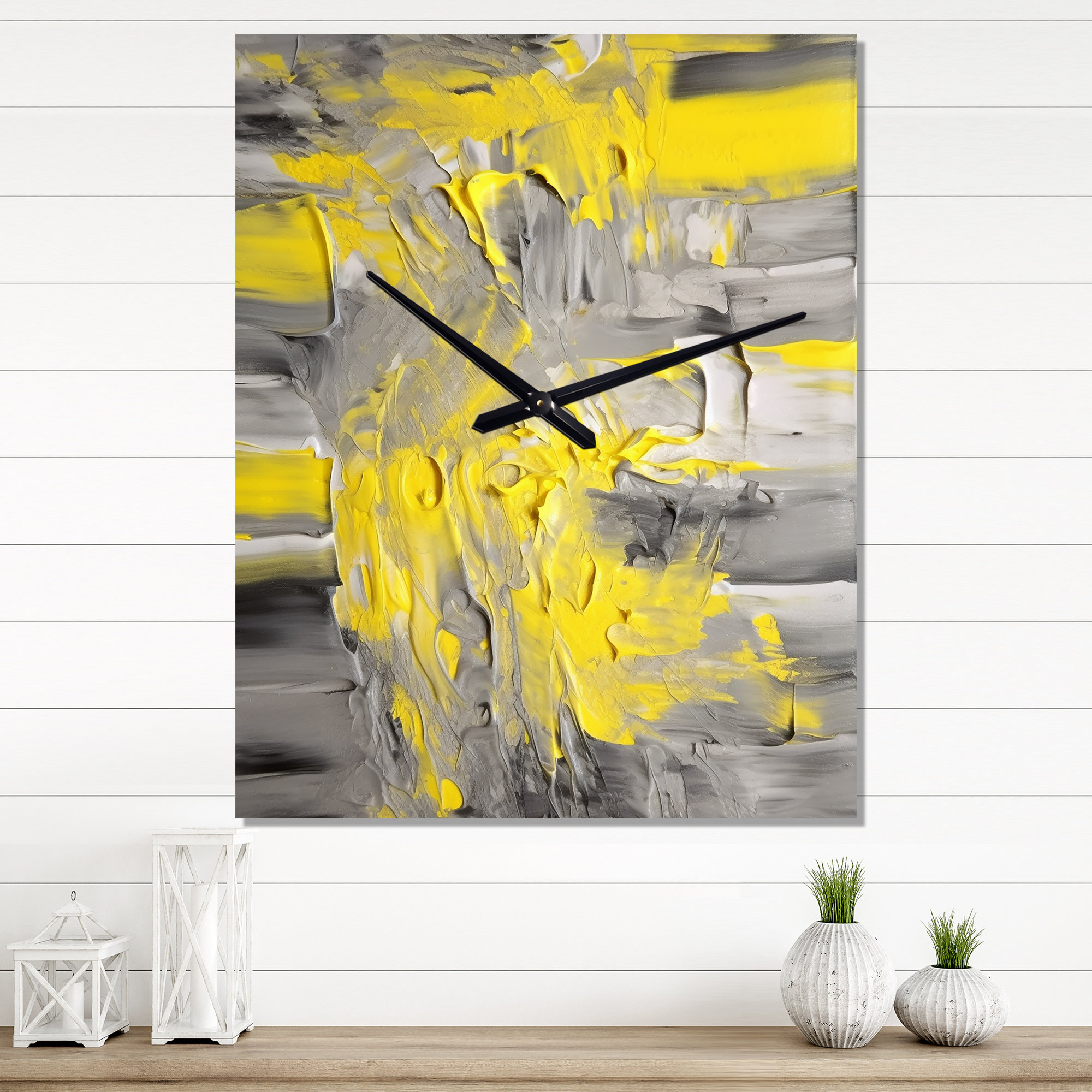 Design Art Mustard Yellow And Vivid Gray IV - Abstract Wall Clock ...