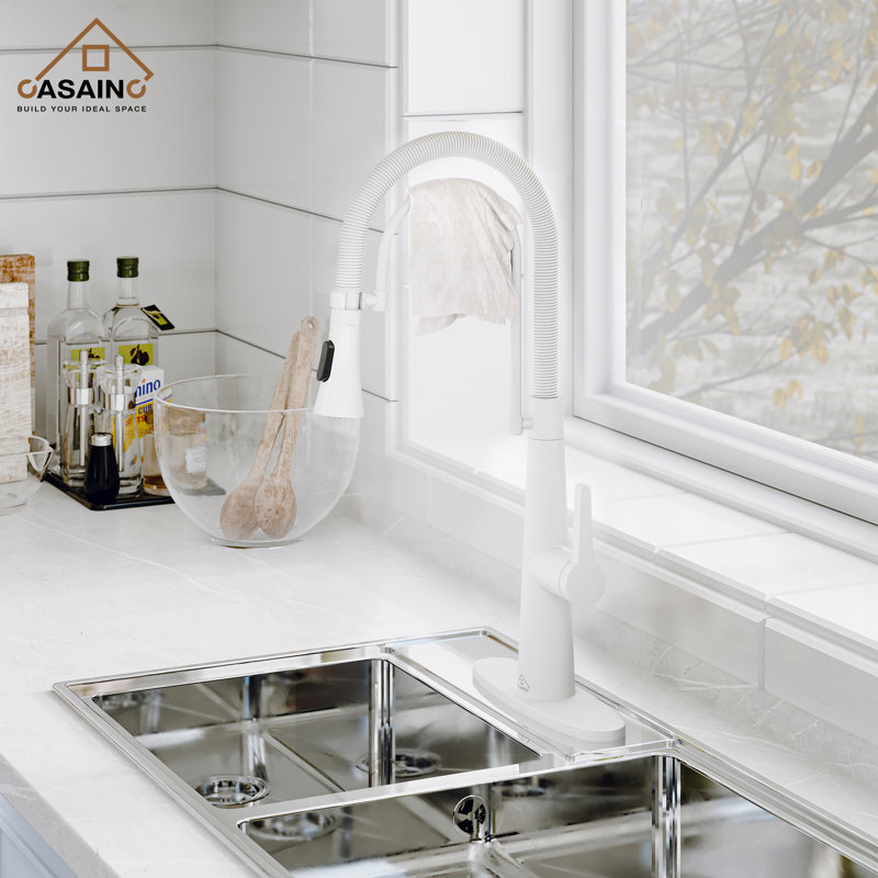 CASAINC Spring Neck Standard Kitchen Faucet with Dual-Function spray ...